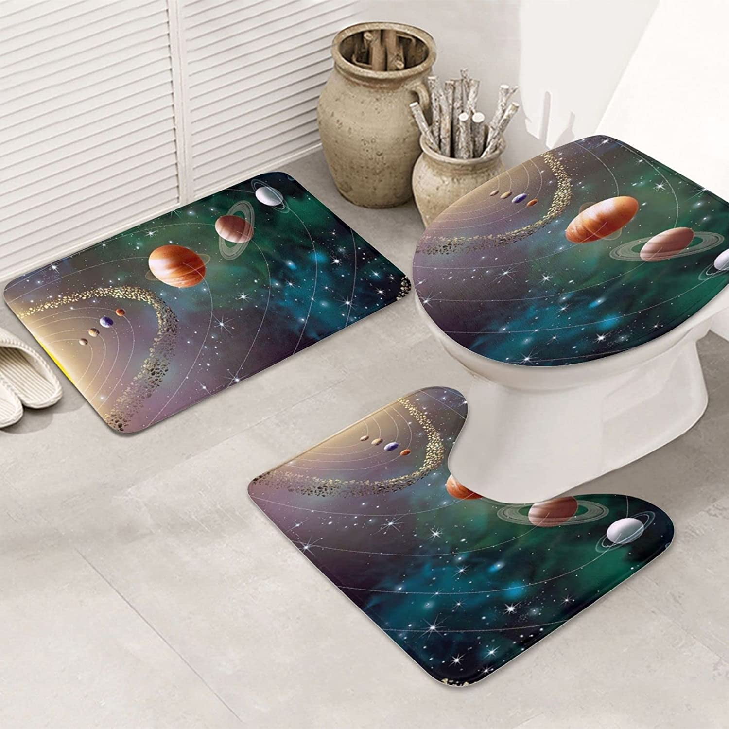 Planet Space Solar Bathroom Rug Set 3 Pieces Soft Bath Rug Super ...