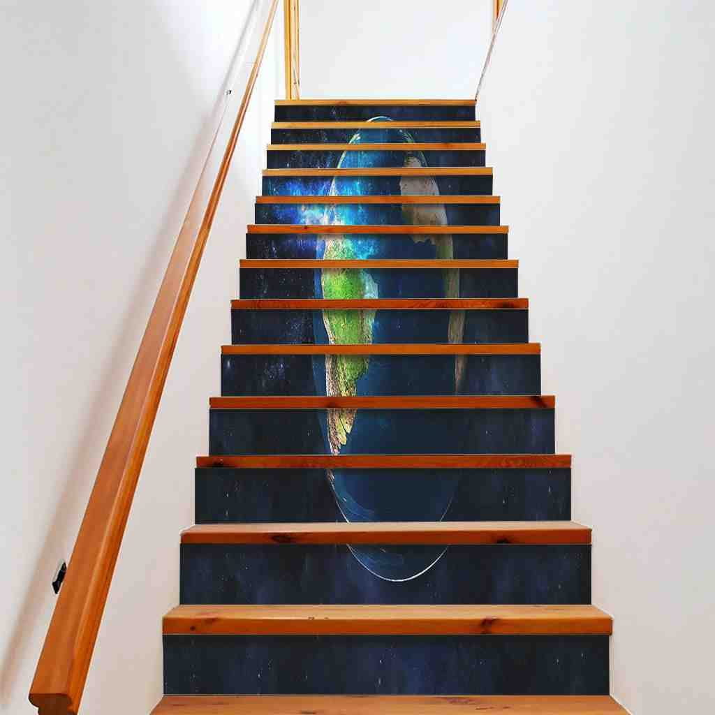 Planet Stair Stickers Universe Solar System Staircase Riser Decals Cartoon Stairway Murals Home ...