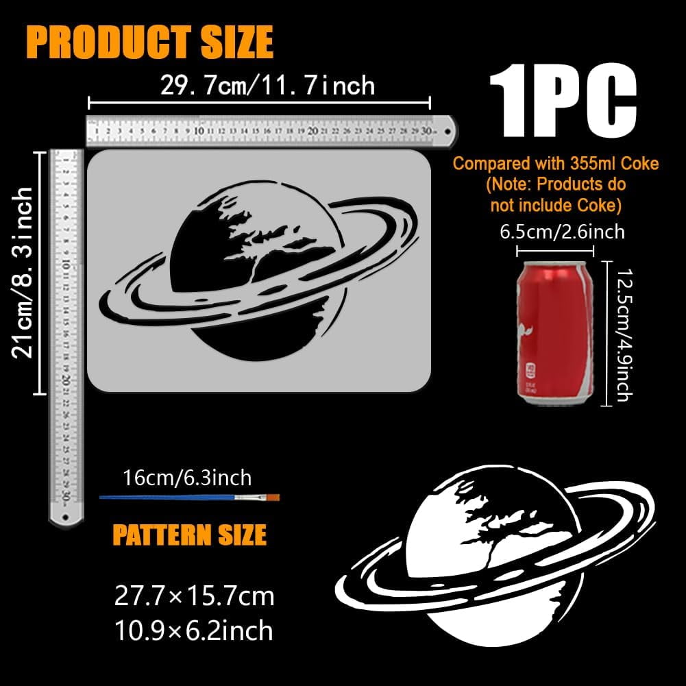 Planet Stencil with a Paint Brush 11.7x8.3Inch Reusable Neptune Stencil ...