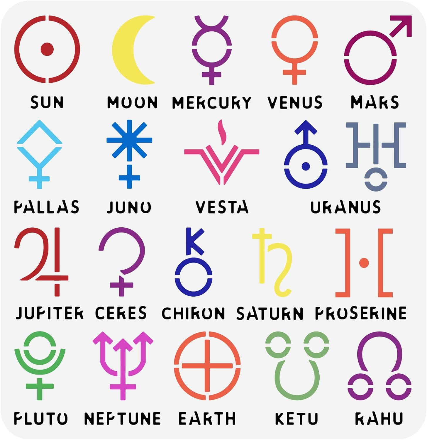 Planet Symbols Stencil for Painting 11.8x11.8 inch Large Sun Moon ...