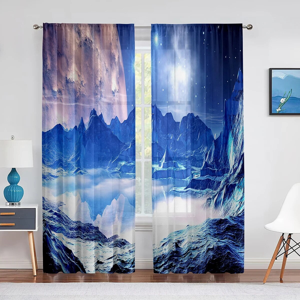 Planet on Milky Way Night Sky with Many Stars Purple Tulle Curtain for ...