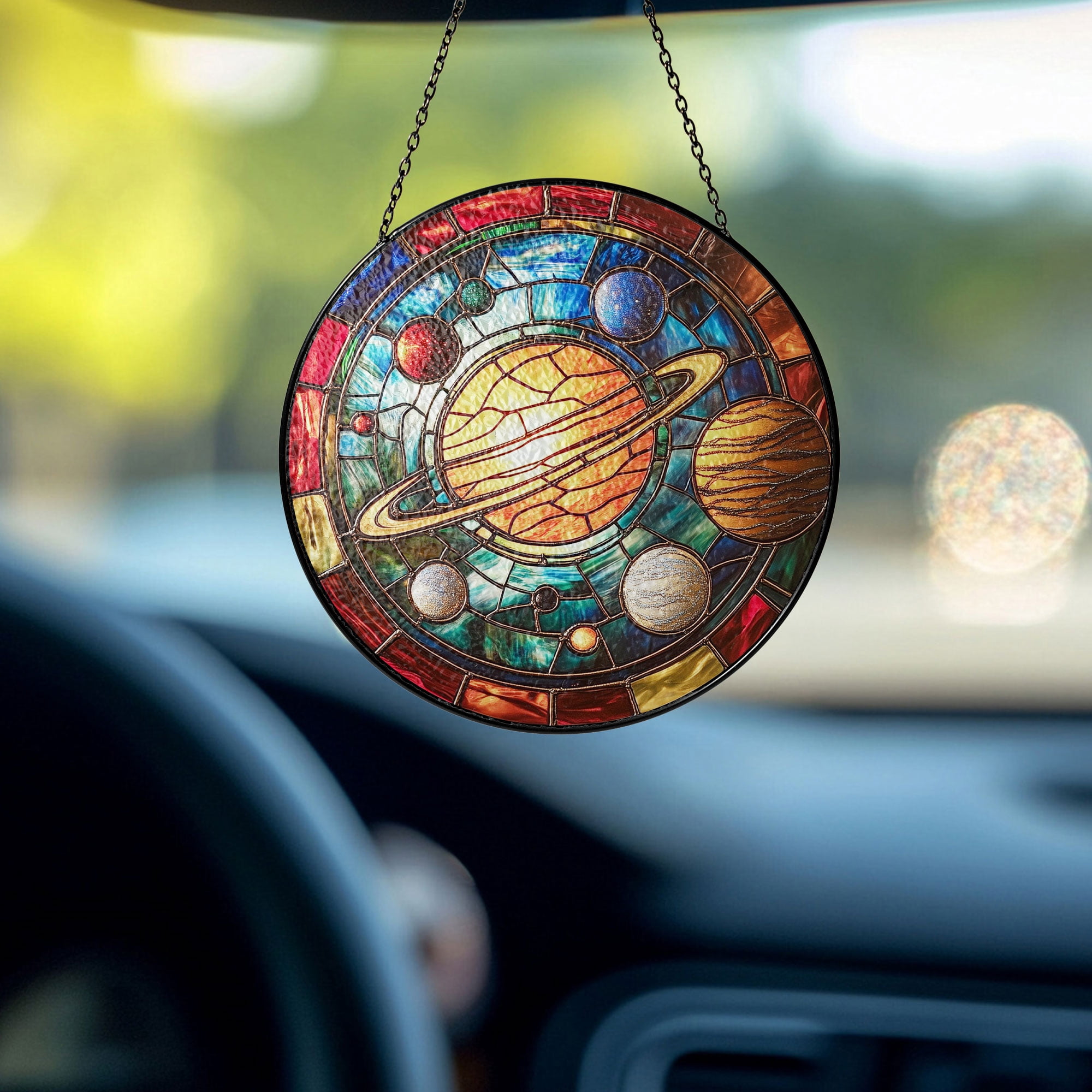 Planetary Stained Glass Suncatcher - Handcrafted Mosaic Art with Saturn ...