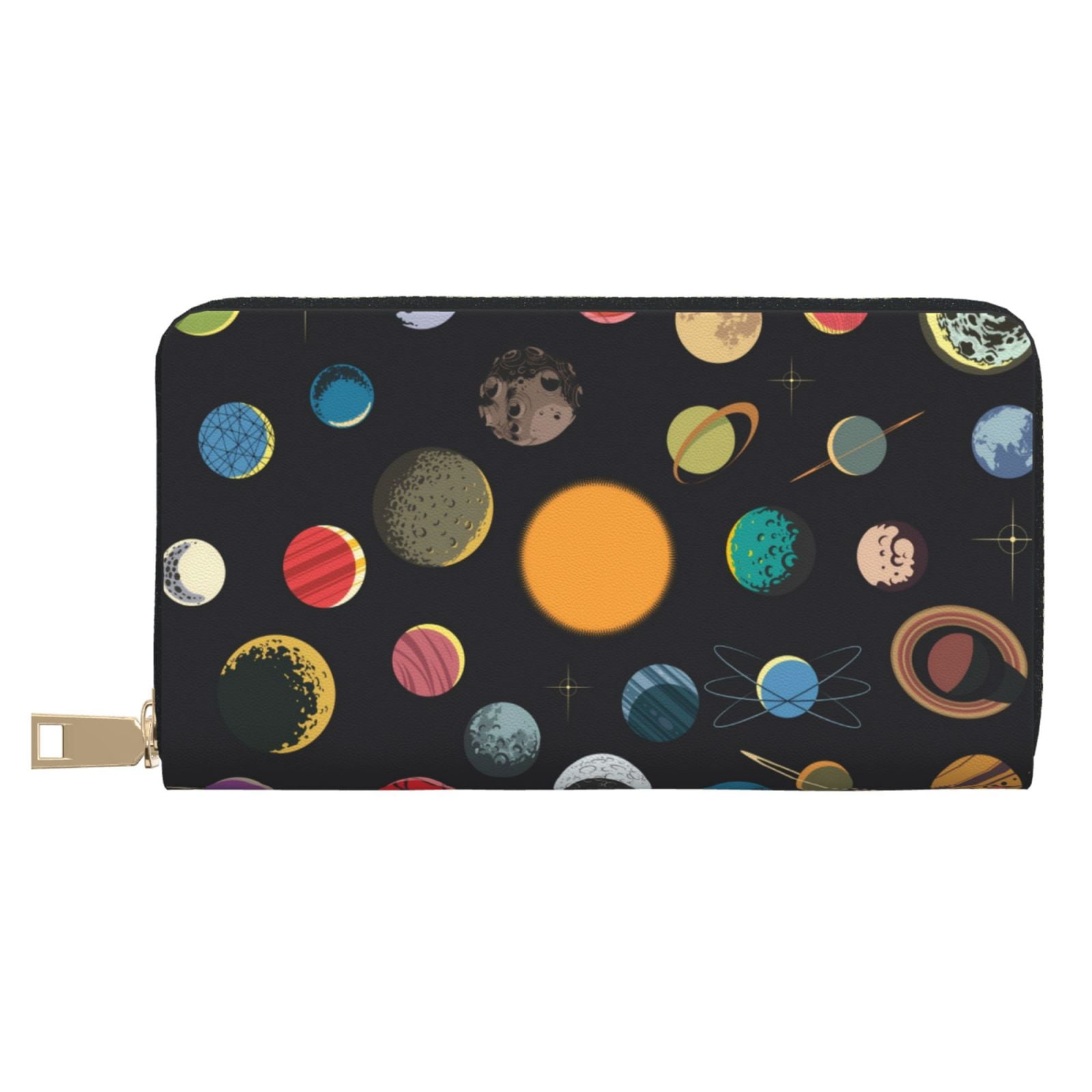 Planets And Their Moons Wallet Women, Leather Bifold Multi Card Wallet ...