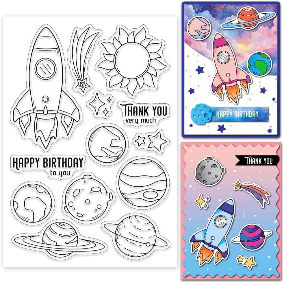 Planets Clear Stamps Universe Sun Star Rocket Silicone Clear Stamp ...