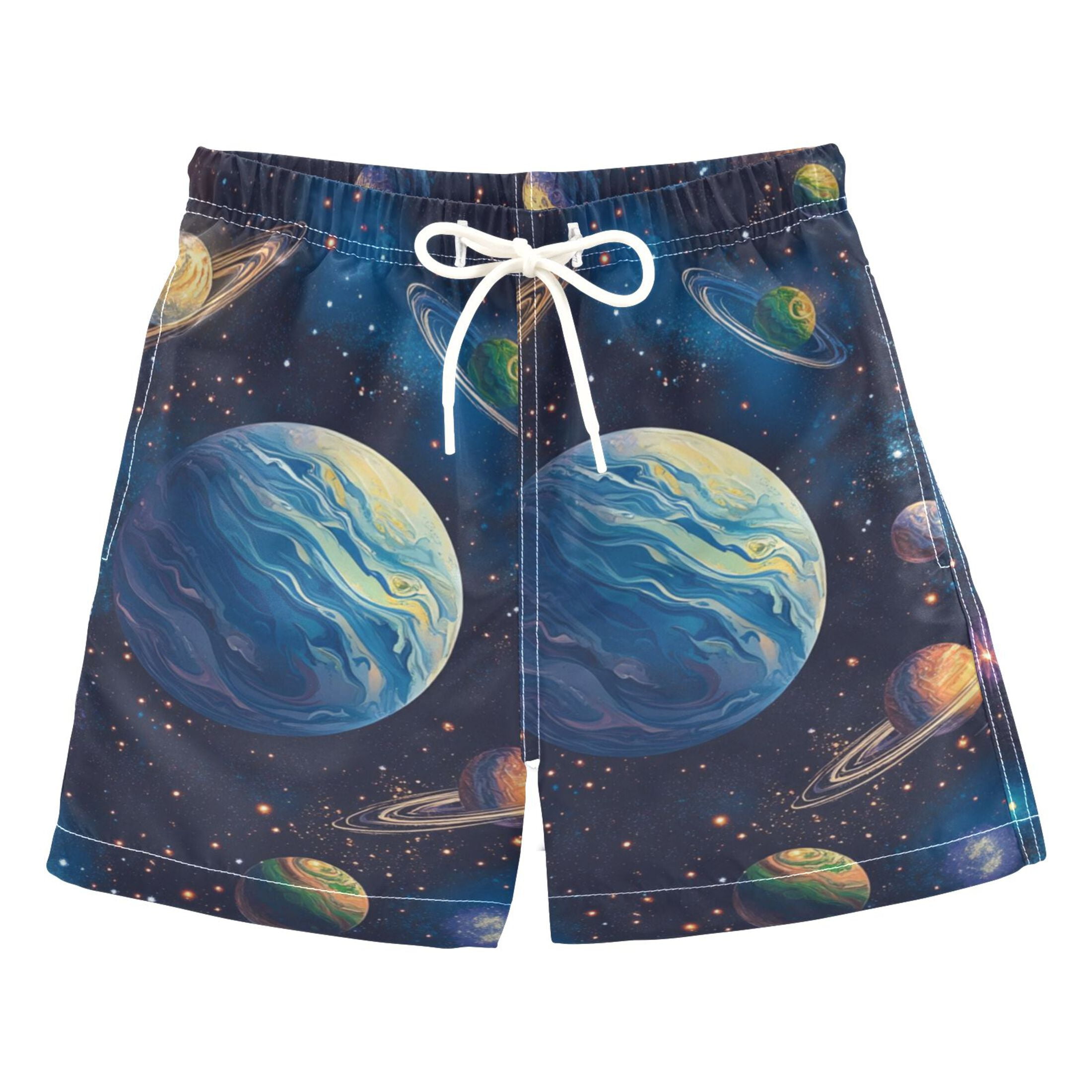 Planets Shining Stars Hand Drawn Boys' Swim Trunks Board Shorts Beach ...