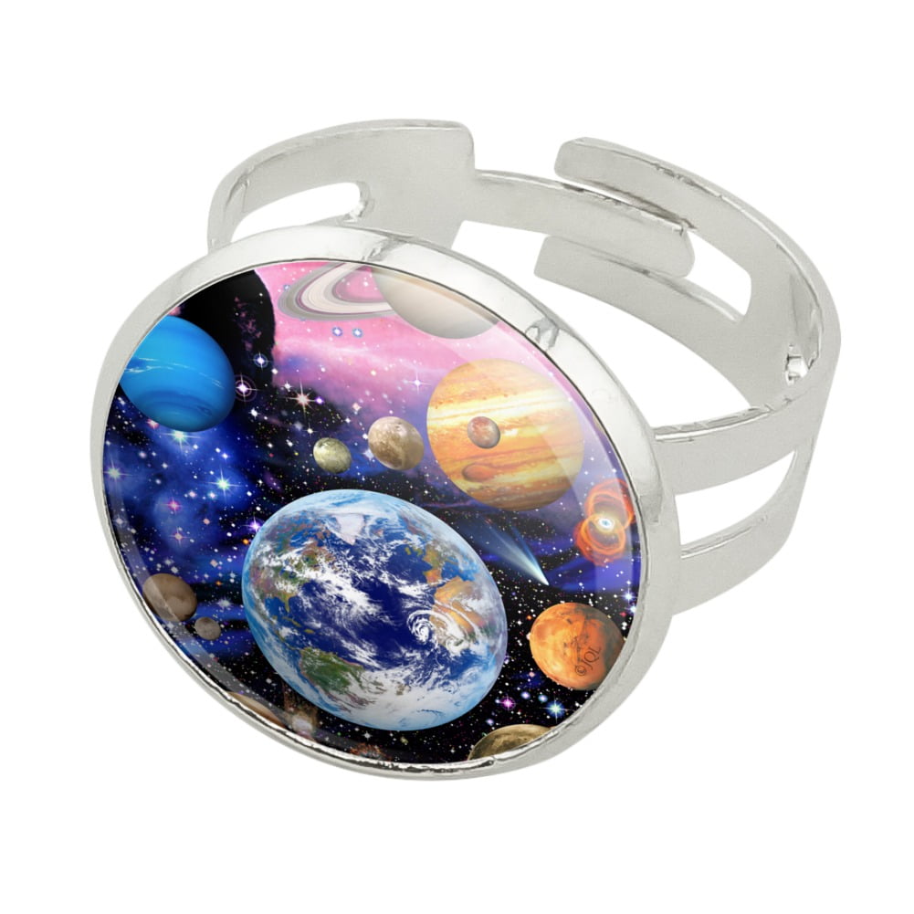 Planets Solar System Earth Nebula Silver Plated Adjustable Novelty Ring ...