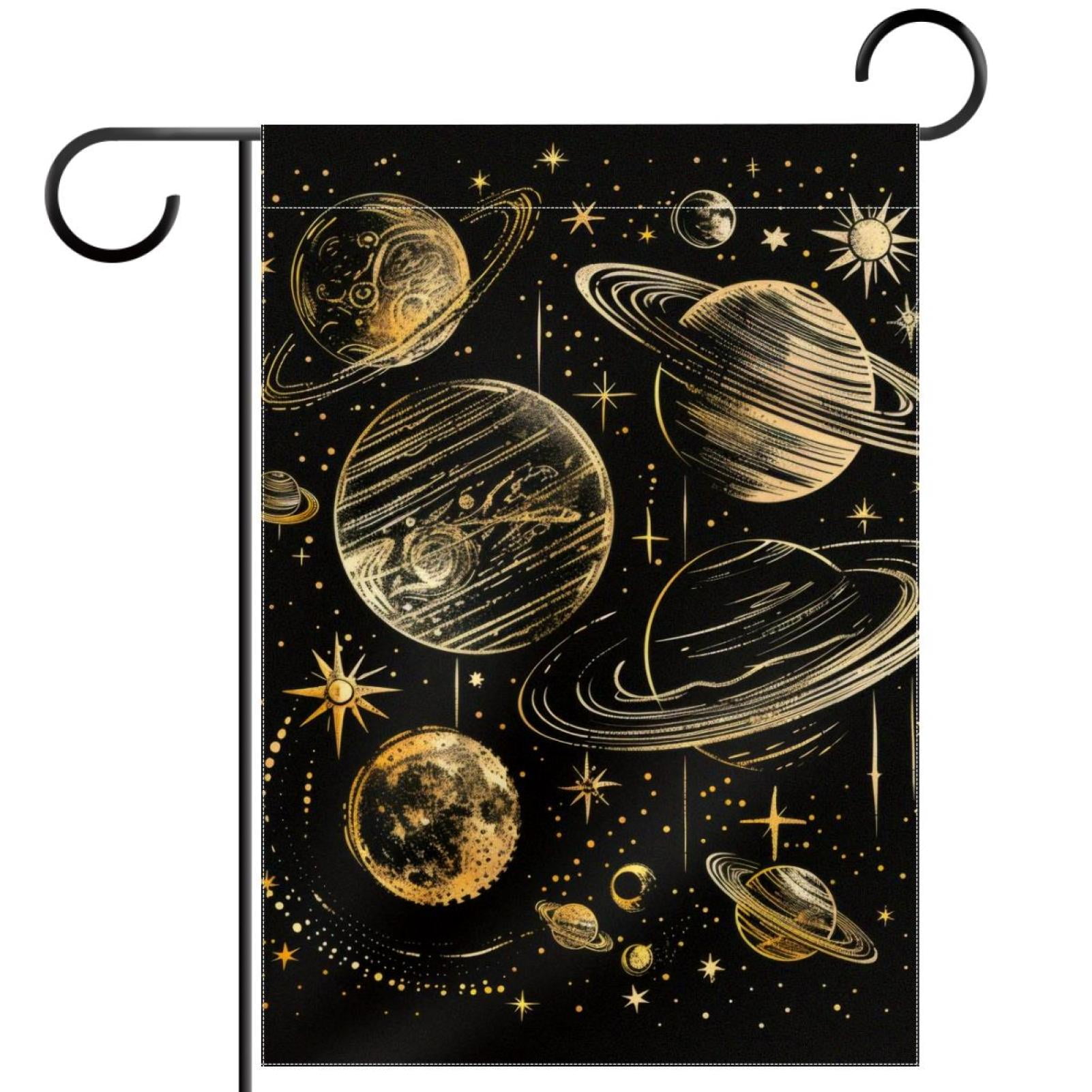 Planets Solar System Galaxy Stars Black Pattern Decorative Garden Flag ...