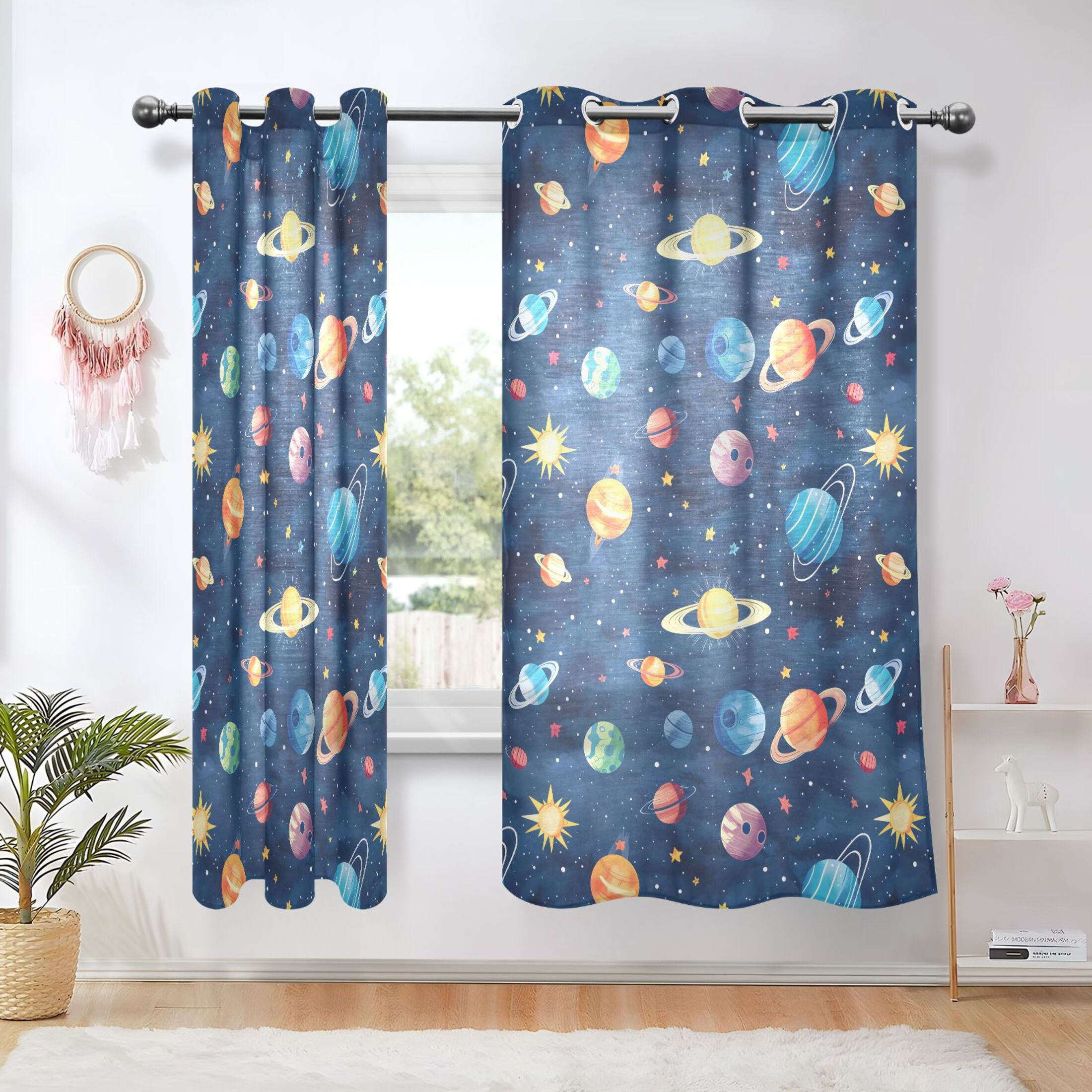Planets Star Sun Sheer Curtains 2 Panels Set Grommet Drapes for Bedroom ...