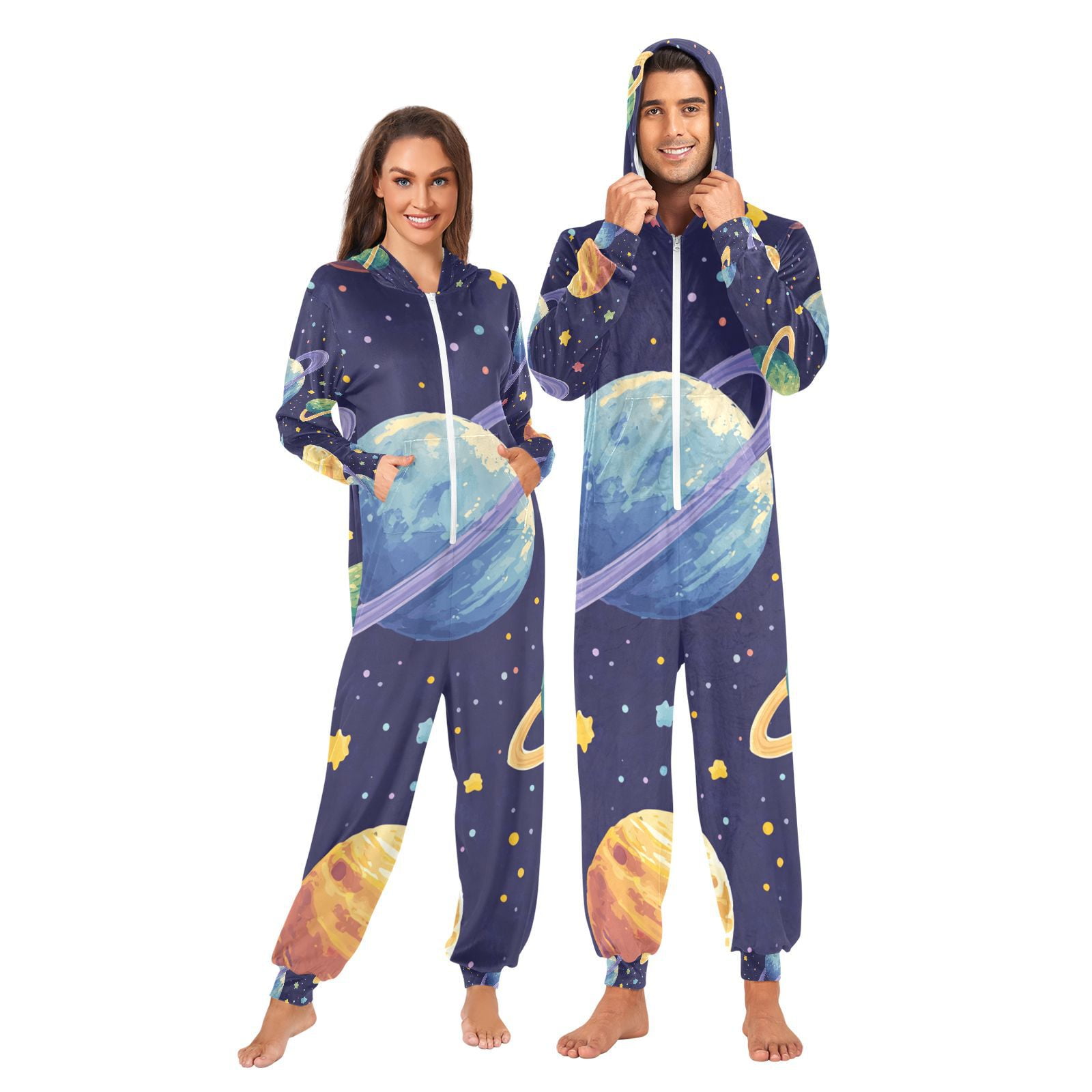 Planets in Space Adult Onesie Pajamas Slim Fit Christmas One Piece Suit ...
