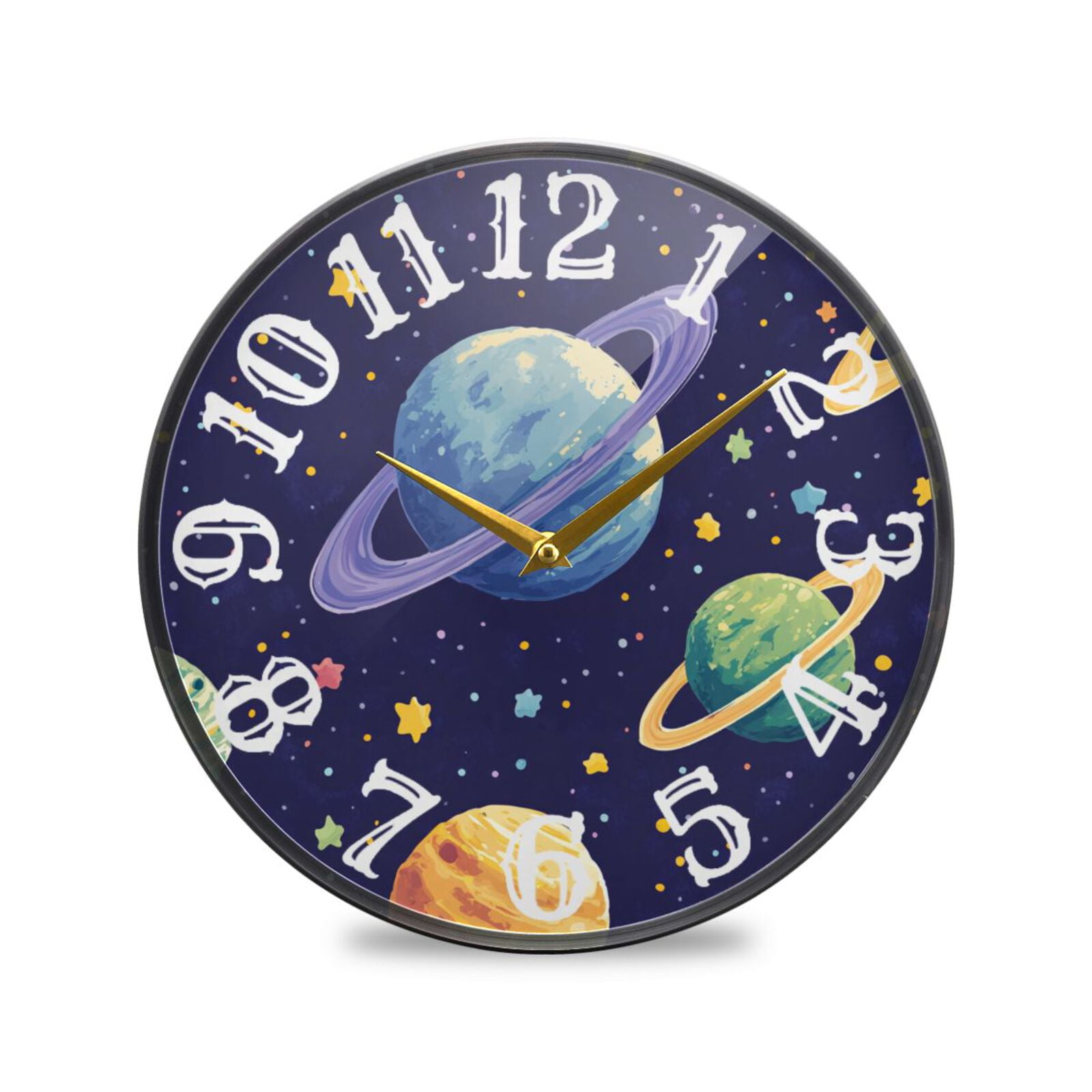 Planets in Space Wall Clock 12 Inch Silent Non Ticking Battery Operated ...