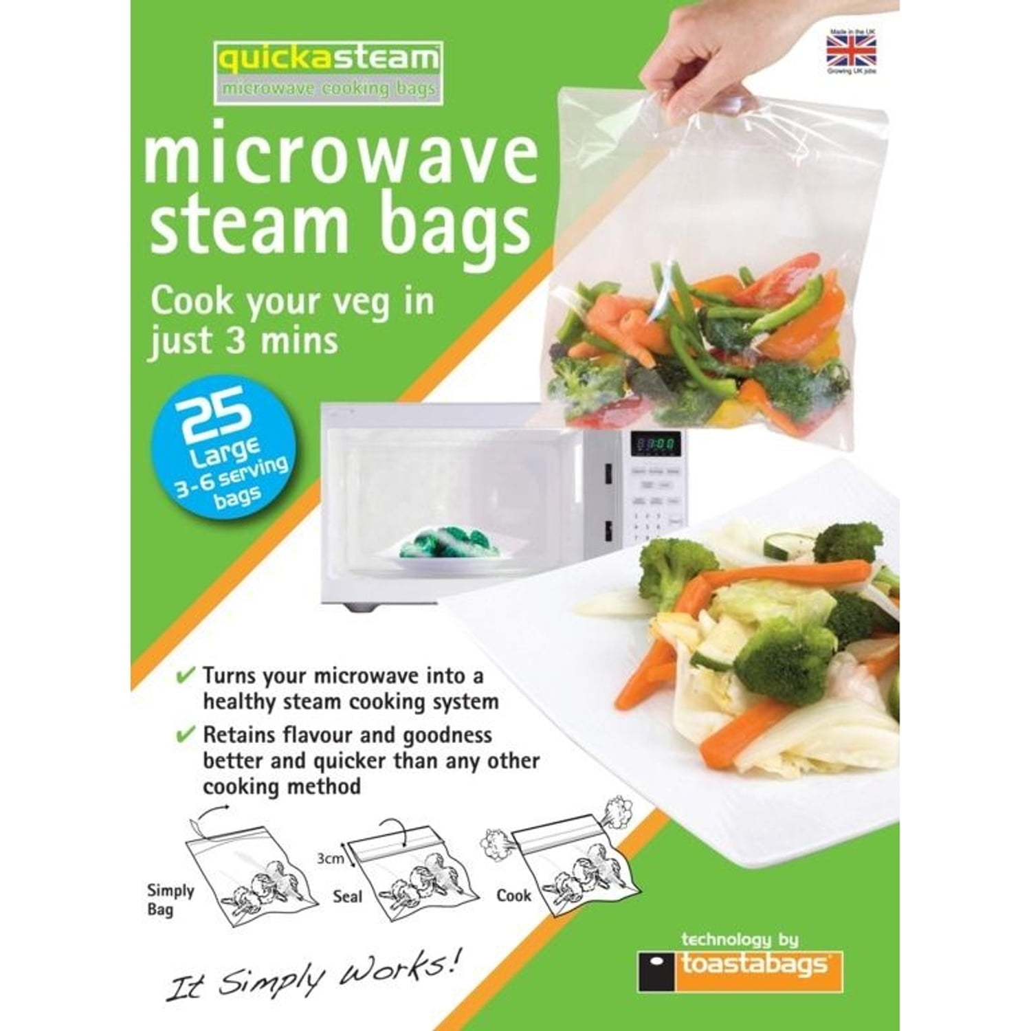 Planit Quickasteam Microwave Safe Steam Bags, Airtight Food Storage ...
