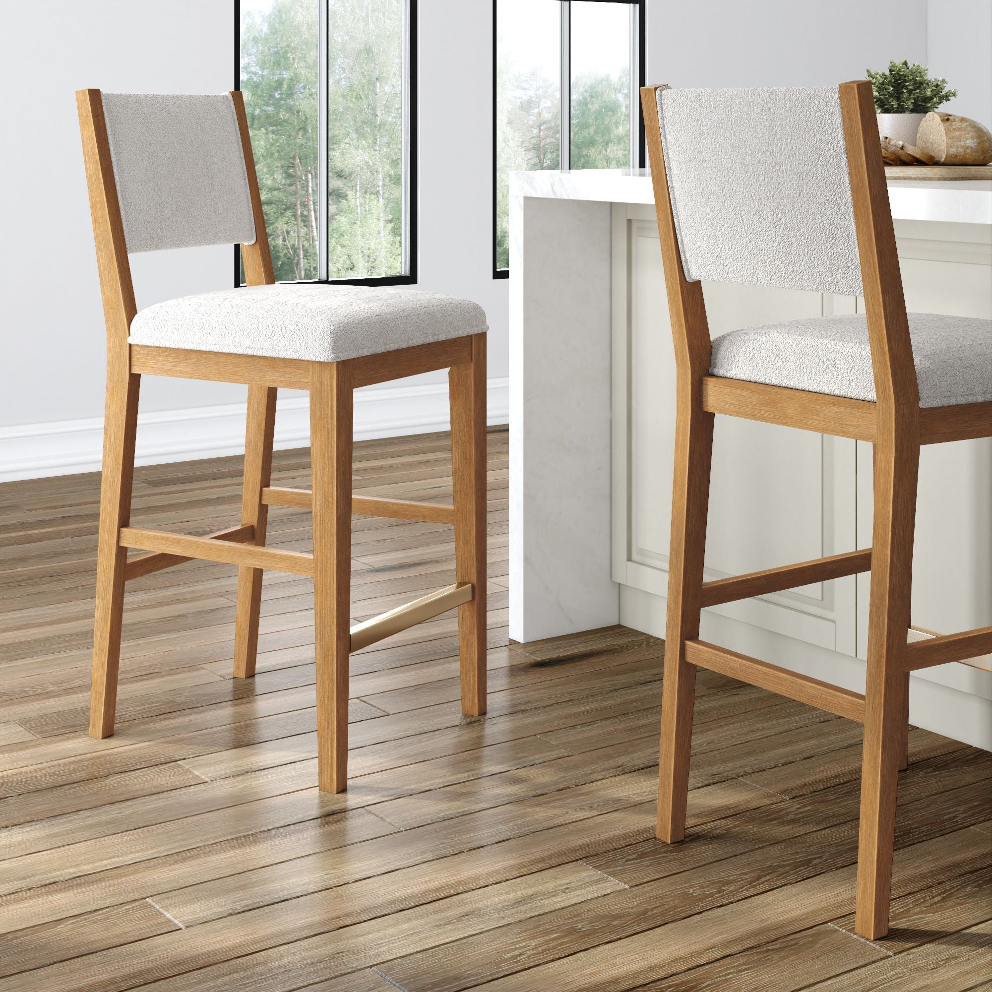 Plank+Beam 30" Counter Bar Stool, Solid Wood Modern Kitchen Stools with ...