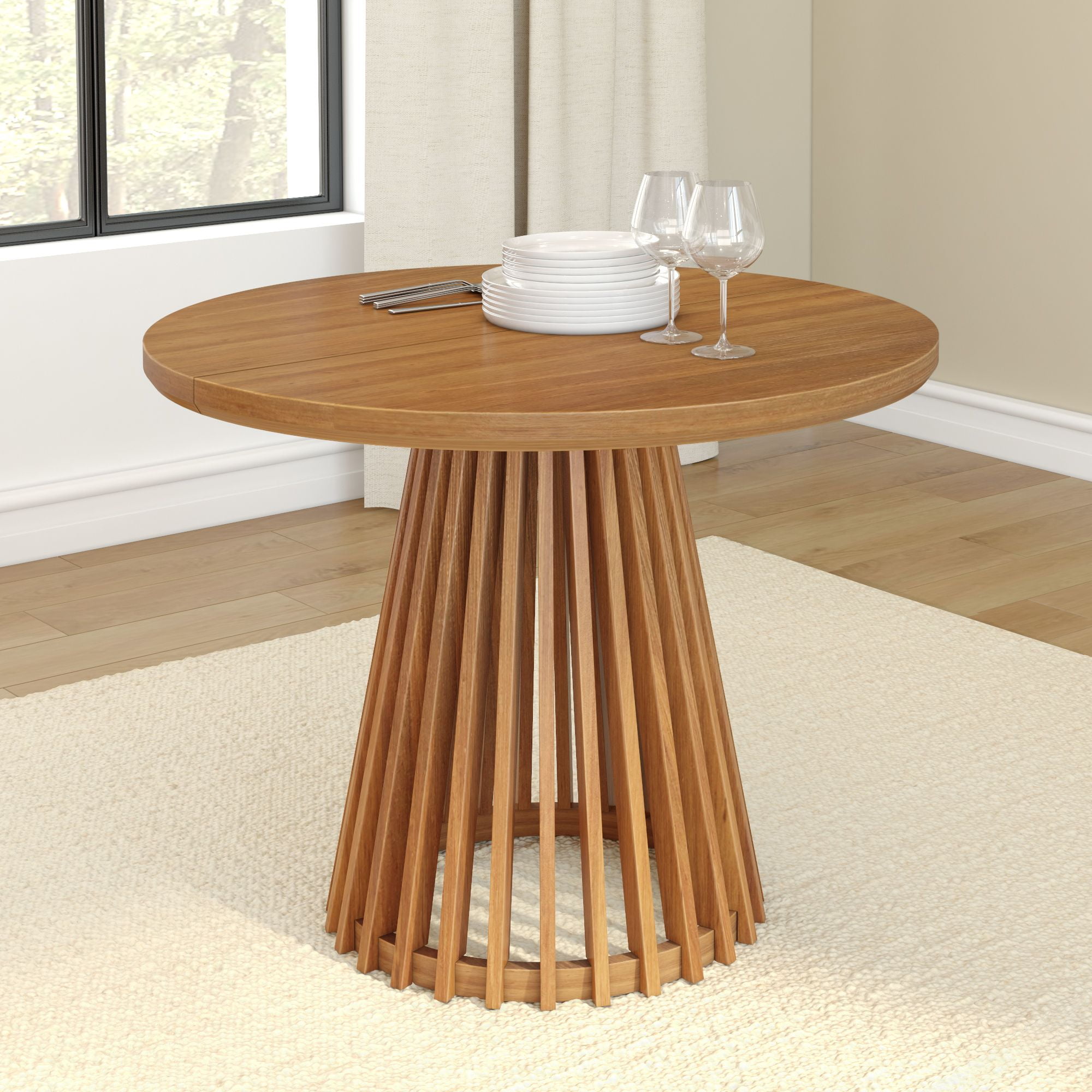 Plank+Beam 38" Lido Round Dining Table, Solid Wood Minimalist Kitchen ...