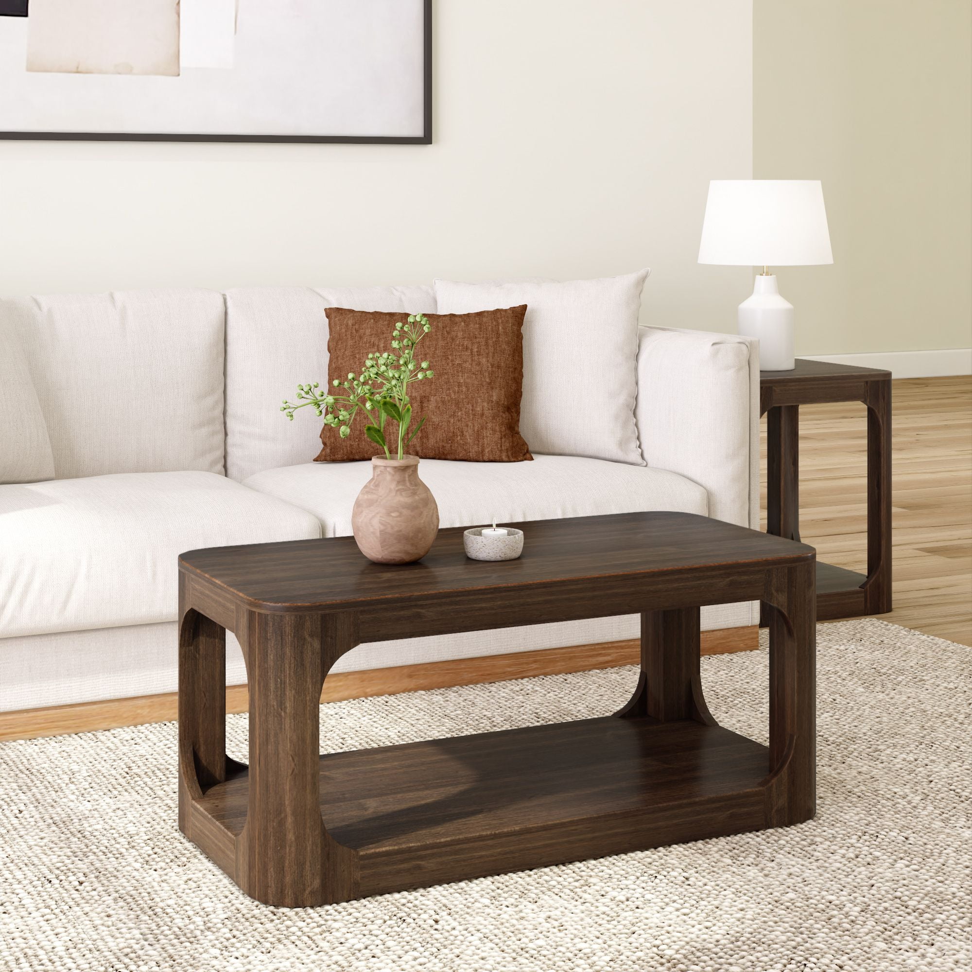 Plank+Beam Modern 40" Coffee Table with Shelf, Rectangular Solid Wood ...