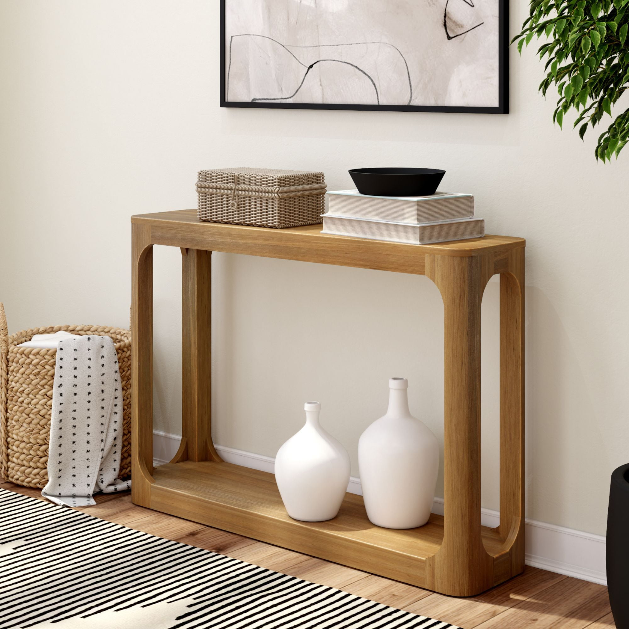Natural Solid Wooden Plank+Beam Console Table, Modern 46" Sofa Table ...