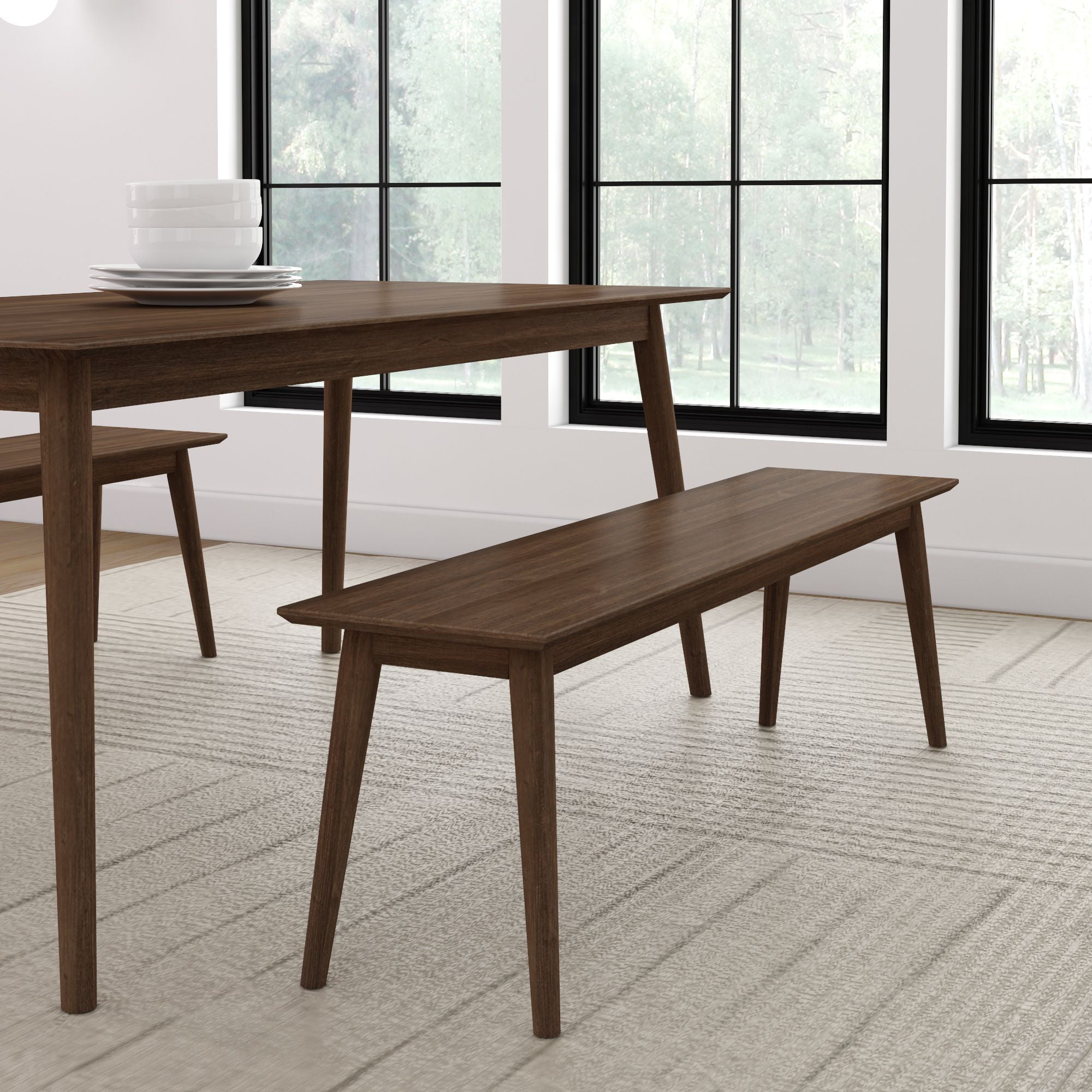 Plank+Beam 59" Mid Century Modern Solid Wood Dining Bench, Entryway ...