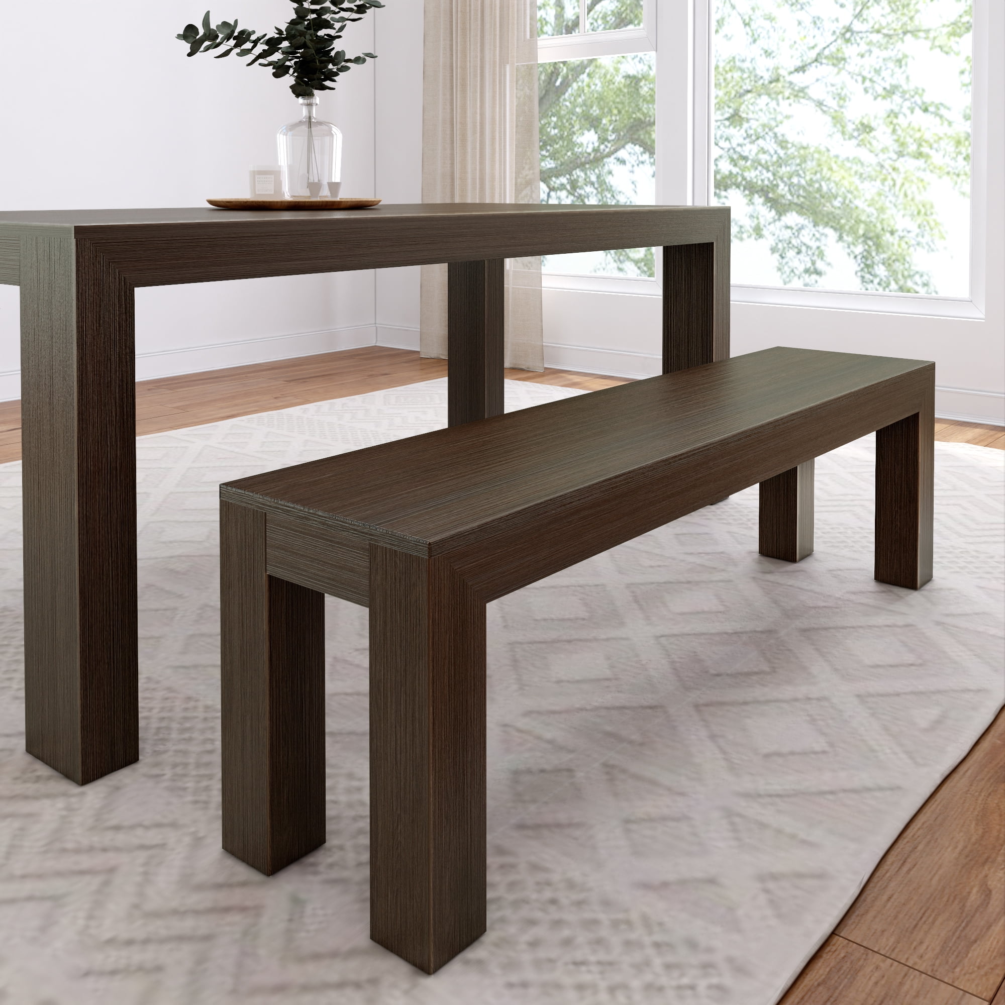 Plank+Beam 60" Modern Wood Dining Bench, Solid Wood Bench for Dining ...