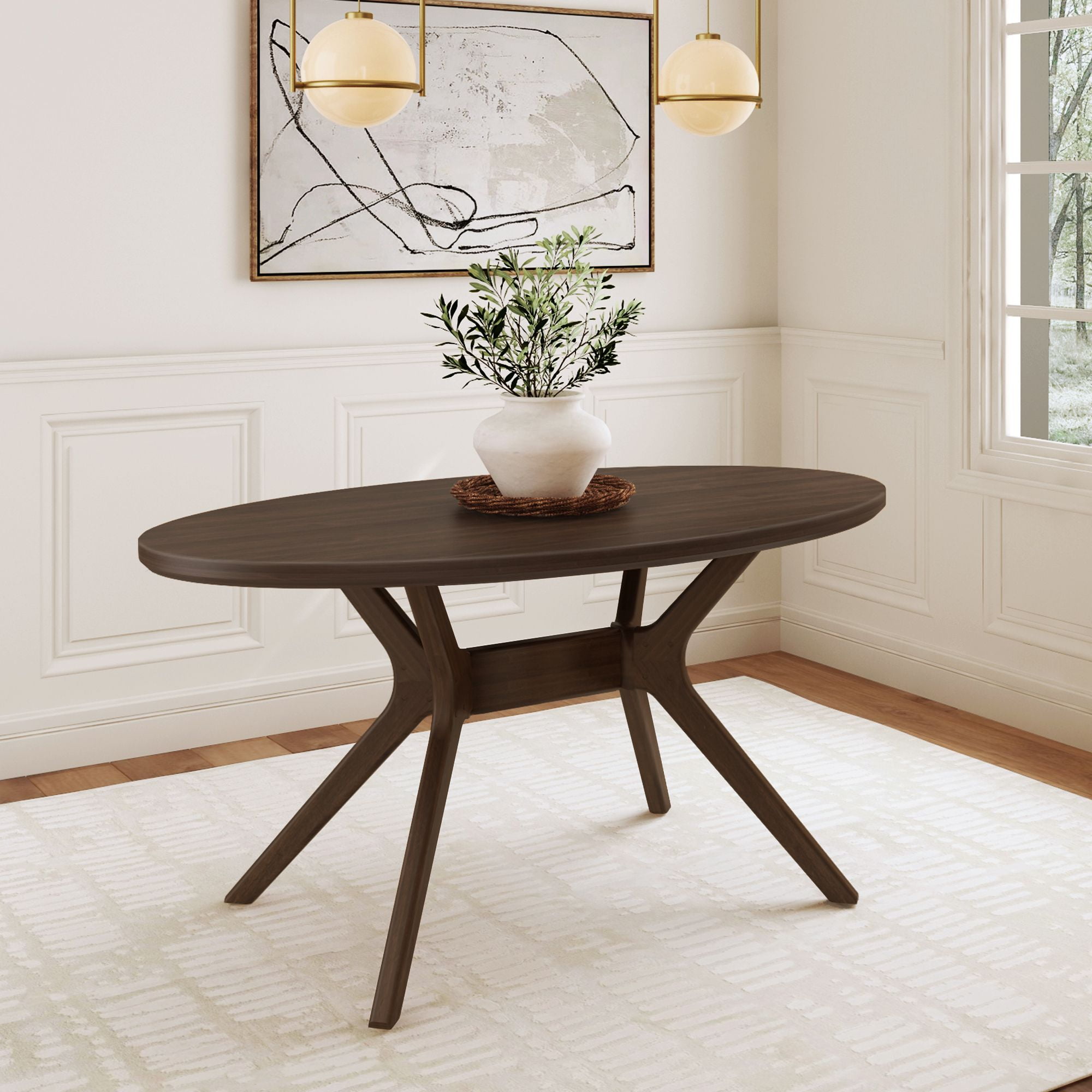 Plank+Beam 62" Verso Oval Dining Table for 4, Solid Wood Kitchen Table for Dinner Room, Walnut ...