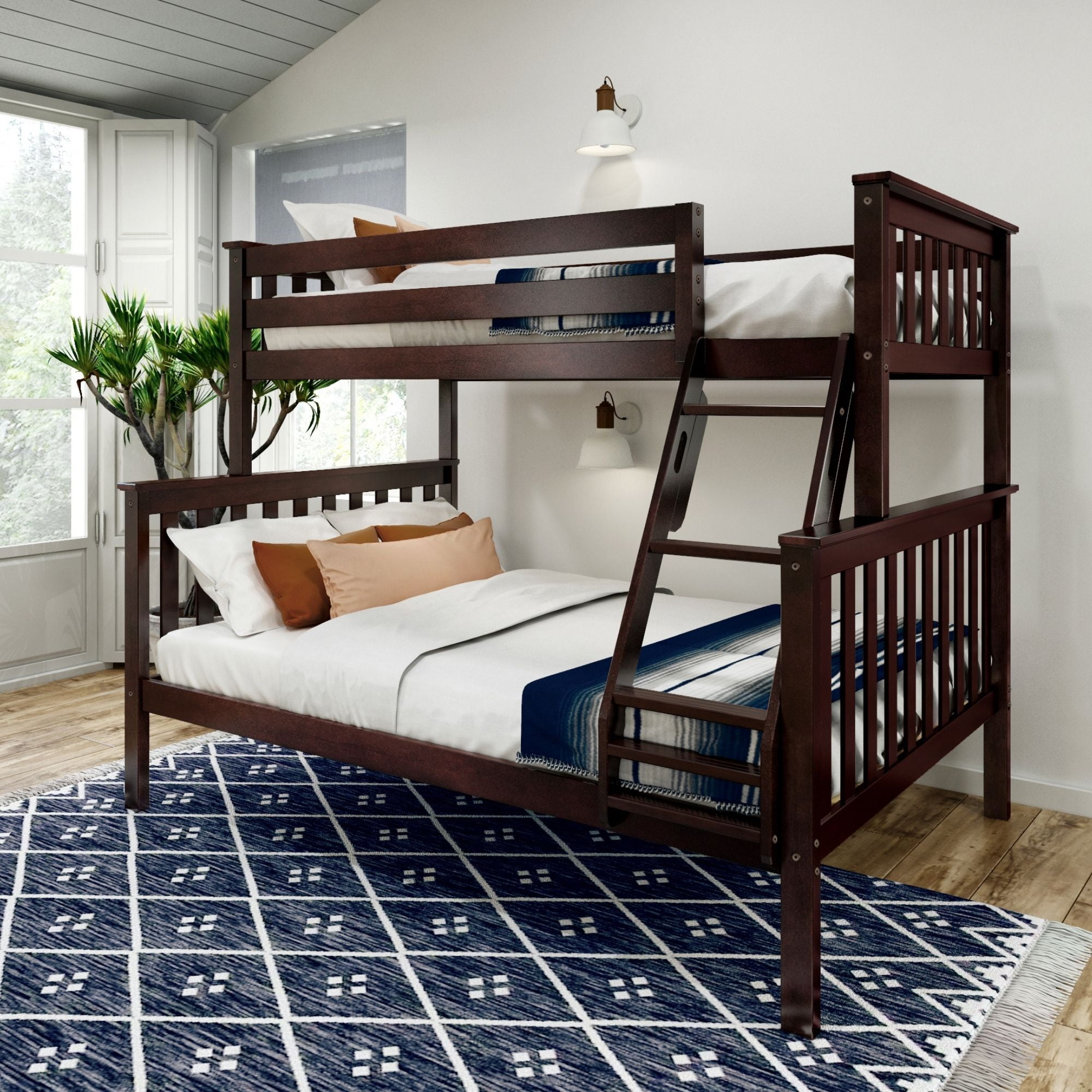 Plank+Beam Twin over Full Size Wooden Frame Bunk Bed, Solid Wood, No ...