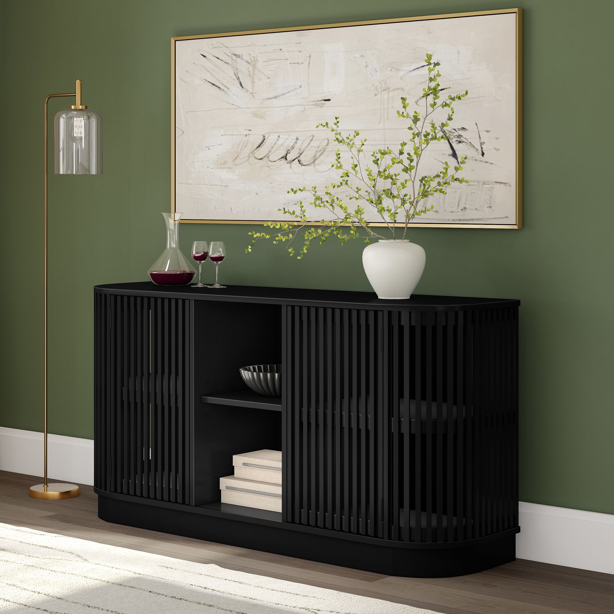 Plank+Beam Contour Solid Wood Sideboard with 2 Doors, 59" TV Stand for ...
