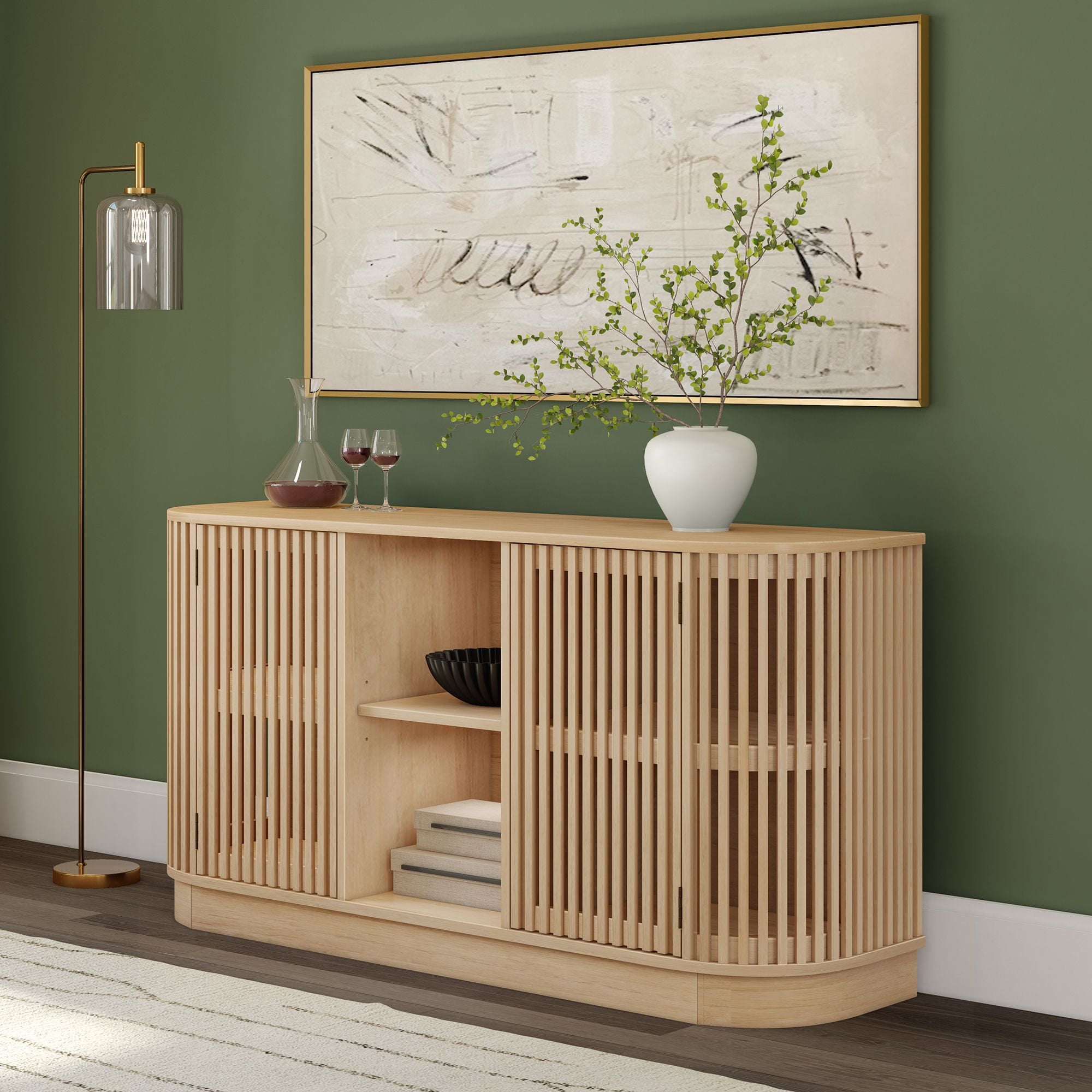 Plank+Beam Contour Solid Wood Sideboard with 2 Doors, 59" TV Stand for ...