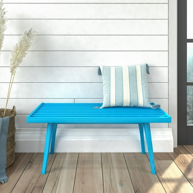 Plank+Beam Entryway Bench, Wooden End of Bed Bench for Bedroom, Hallway, Porch, 41.25”, Teal ...
