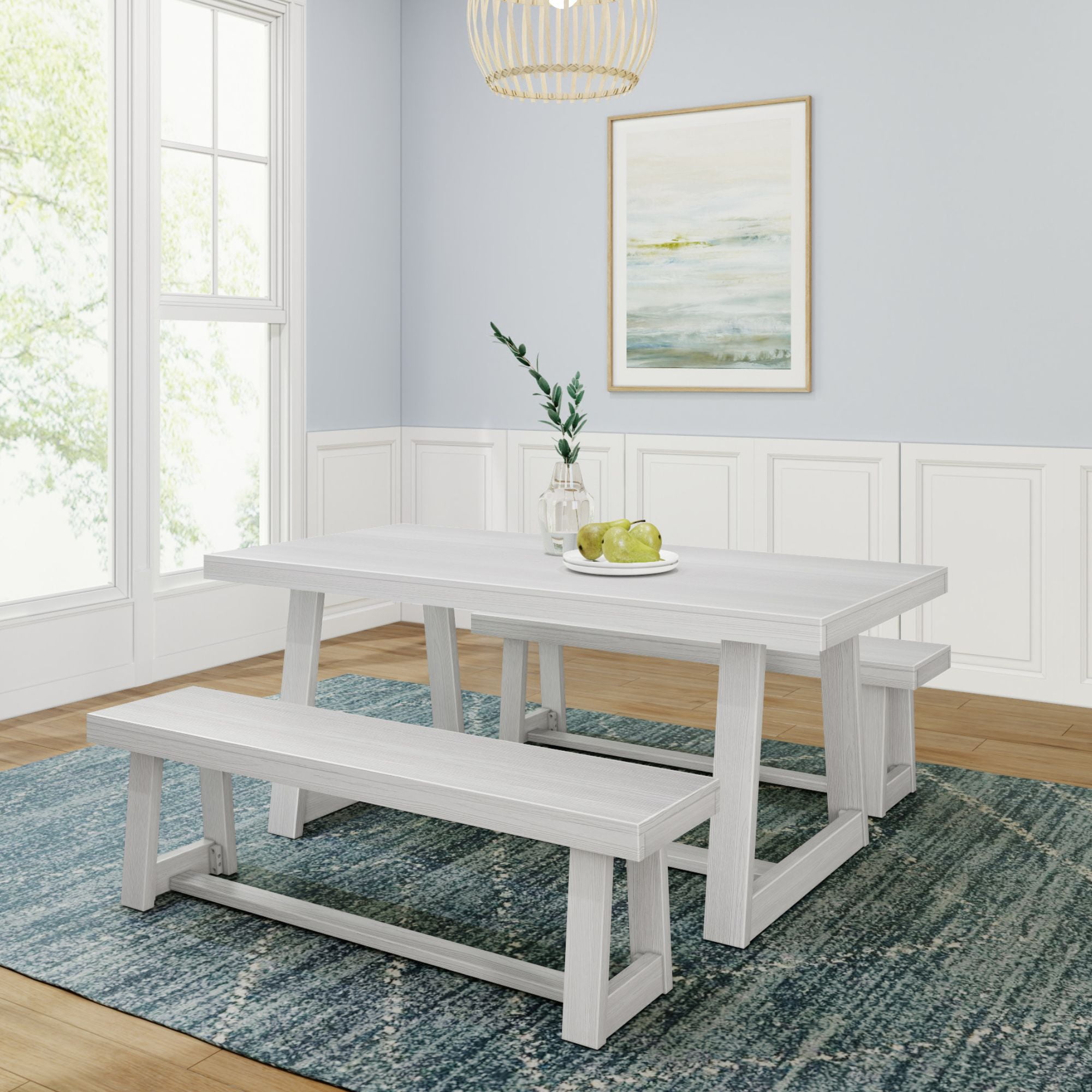 Plank+Beam Farmhouse Dining Table Set with 2 Benches, Table for Dining ...