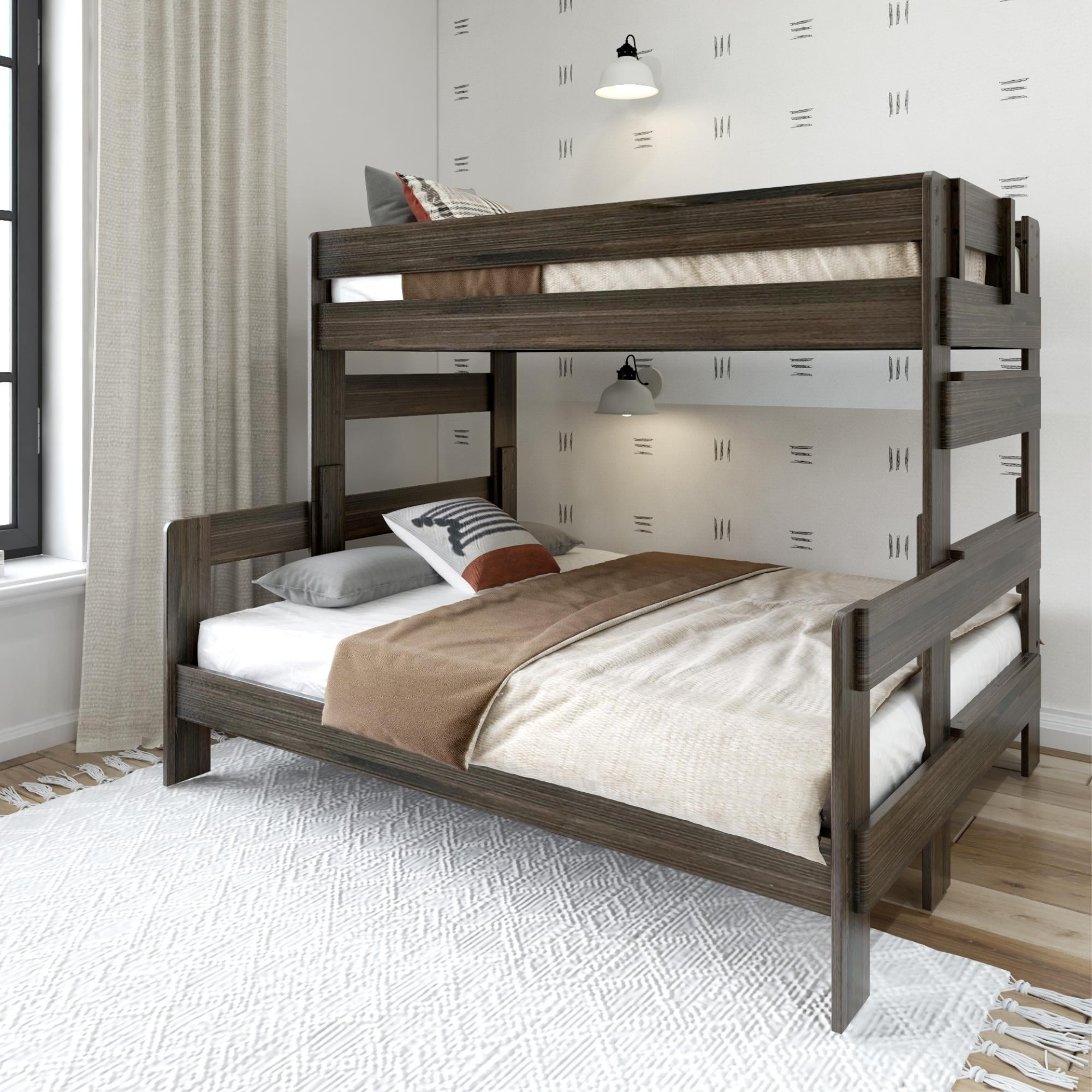 Plank+Beam Farmhouse Twin XL over Queen Bunk Bed for Adults Solid Wood, Barnwood Brown - Walmart.com