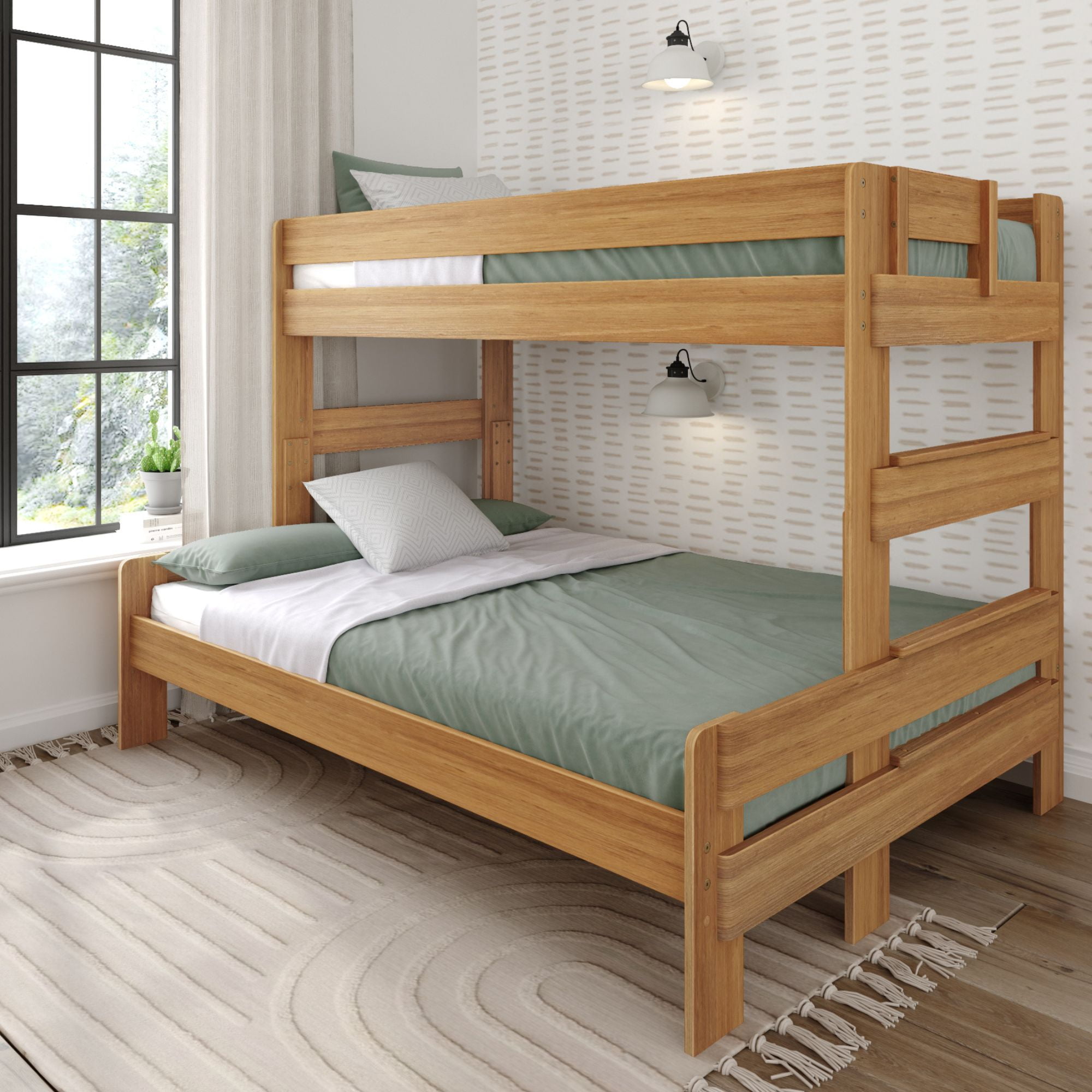 Plank+Beam Solid Wood Twin XL over Queen Bunk Bed, Farmhouse, Pecan ...