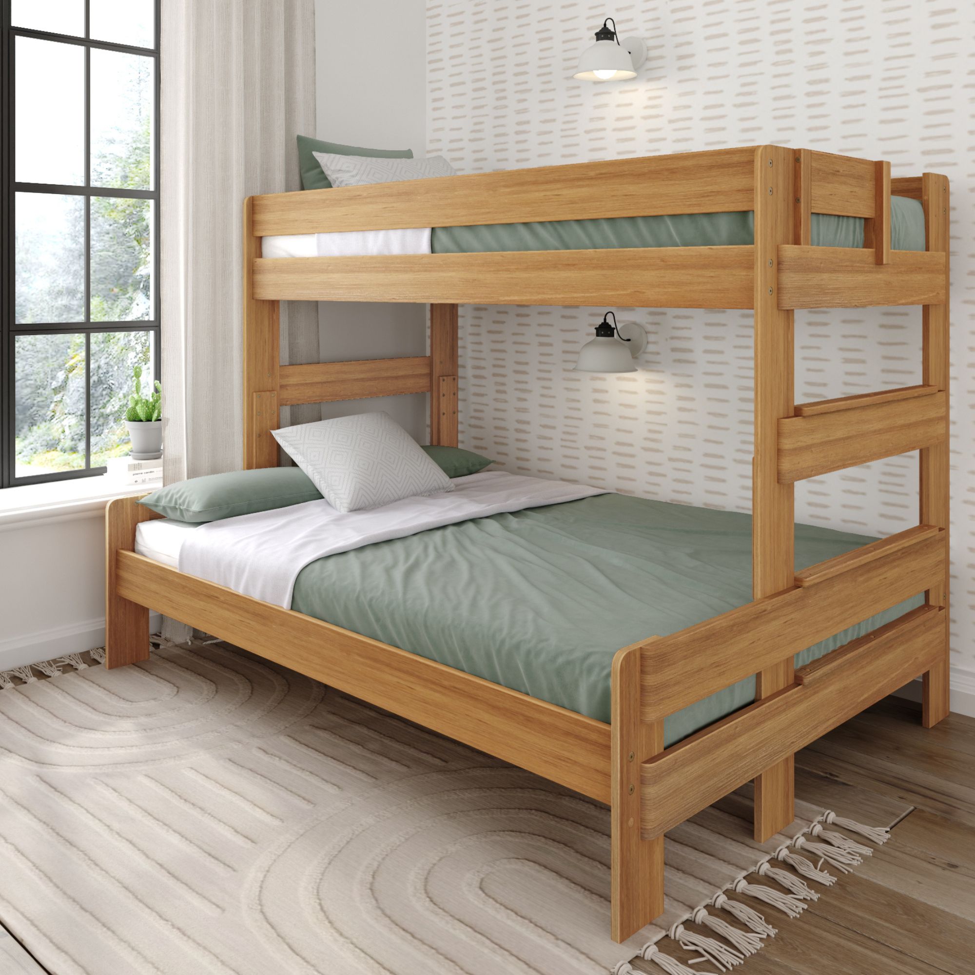 EUROCO Full XL over Queen Size Bunk Bed, 2-in-1 Wood Bed, Seperate into ...