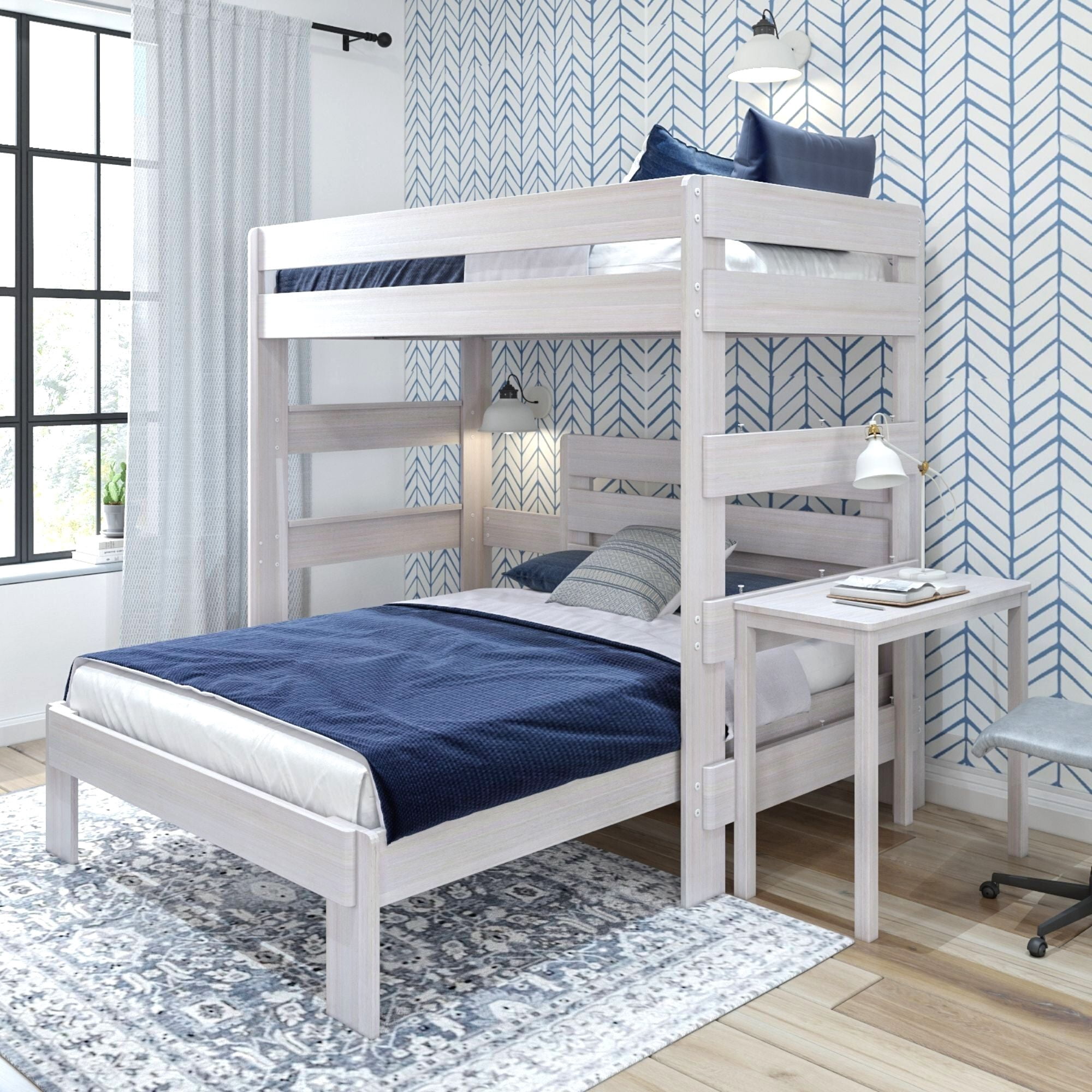 Plank+Beam Solid Wood Farmhouse Twin over Full L-Shaped Bunk Bed with ...