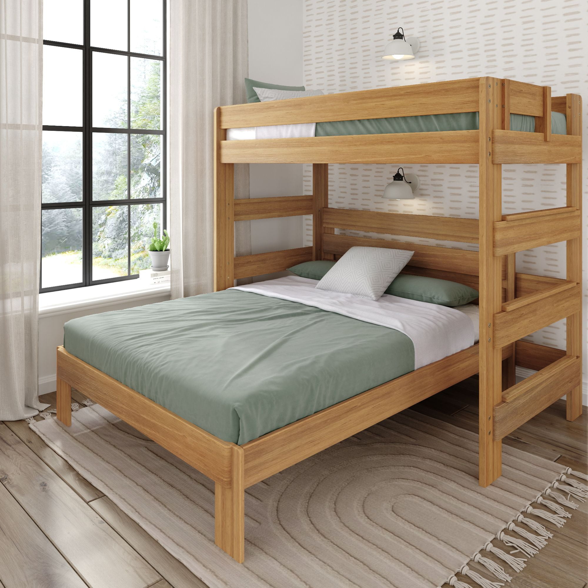 Plank+Beam Solid Wood Farmhouse Twin over Queen L-Shaped Bunk Bed Bed ...