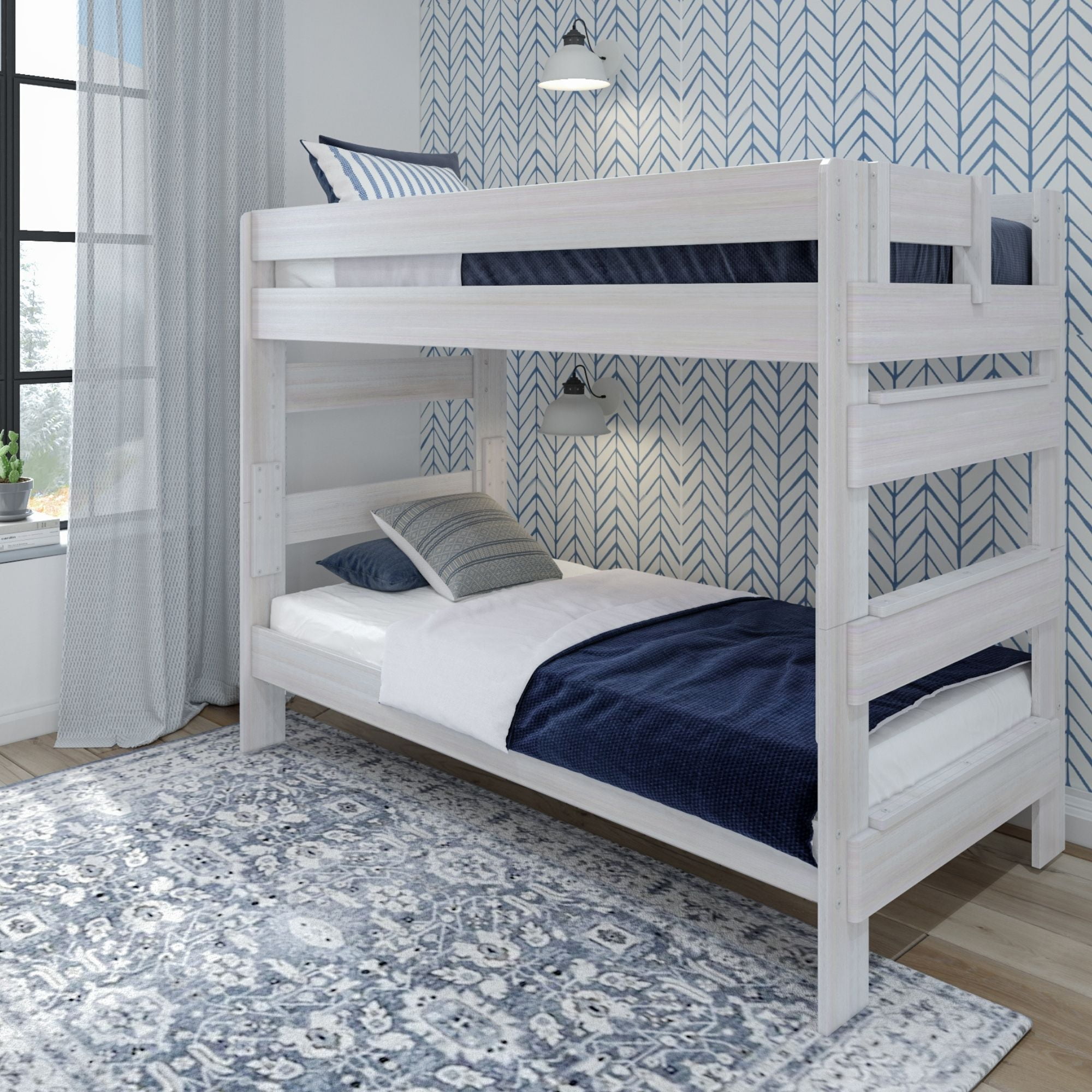 Plank+Beam Solid Wood Twin over Twin Bunk Beds, Farmhouse Style, White ...