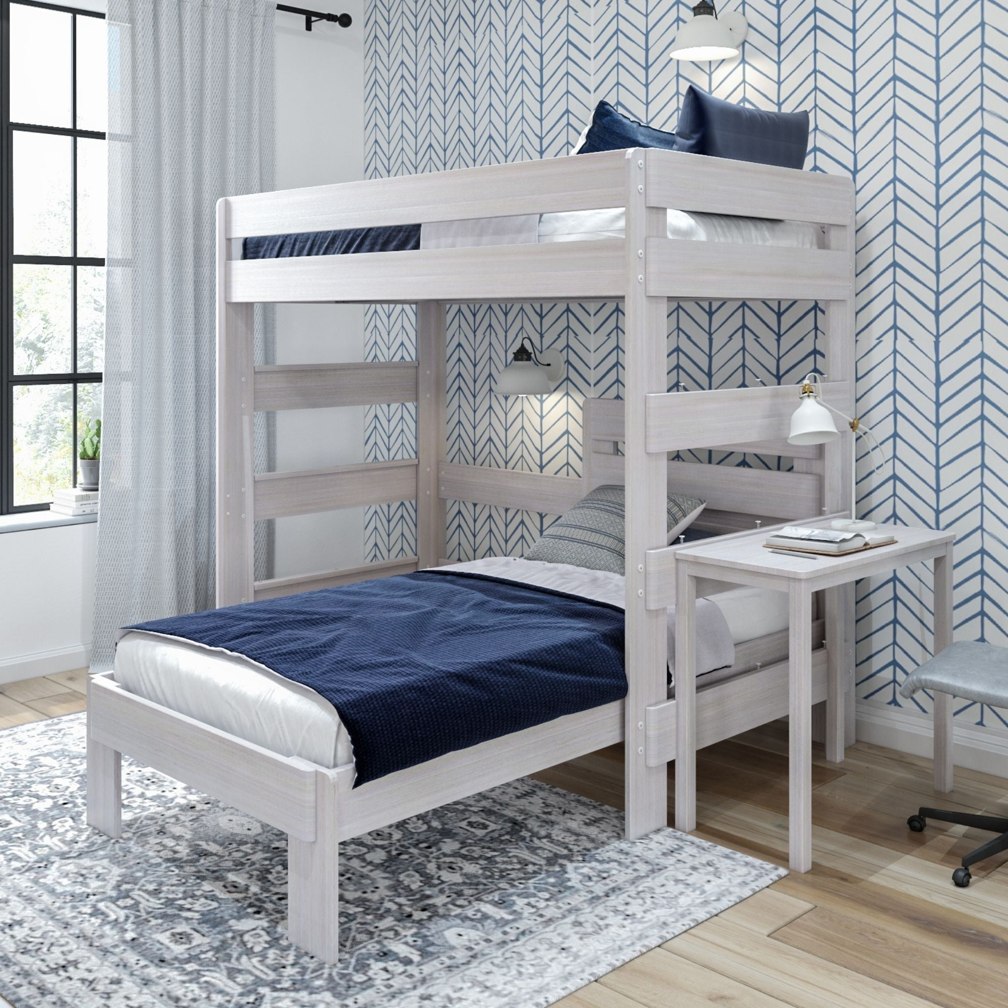 Plank+Beam Solid Wood Farmhouse Twin over Twin L-Shaped Bunk Bed with ...