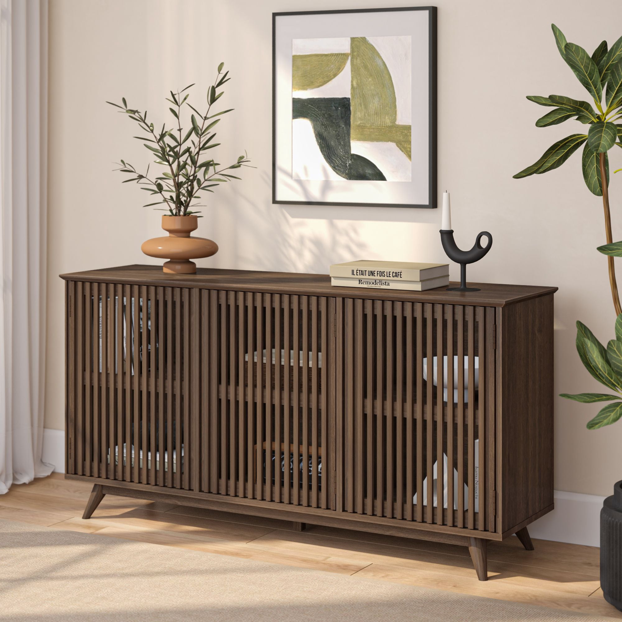 Plank+Beam Mid Century Modern Solid Wood Sideboard with 3 Doors ...