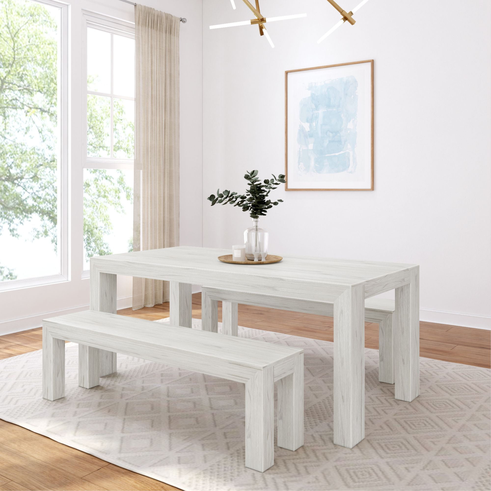 Plank+Beam Solid Wood Modern Dining Table Set with 2 Benches for 6 ...