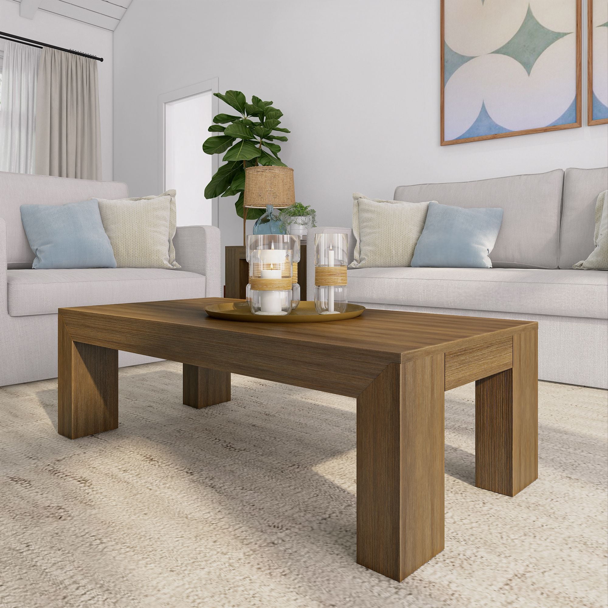 Plank+Beam Modern Rectangular Coffee Table, 48", Medium Sized Coffee ...
