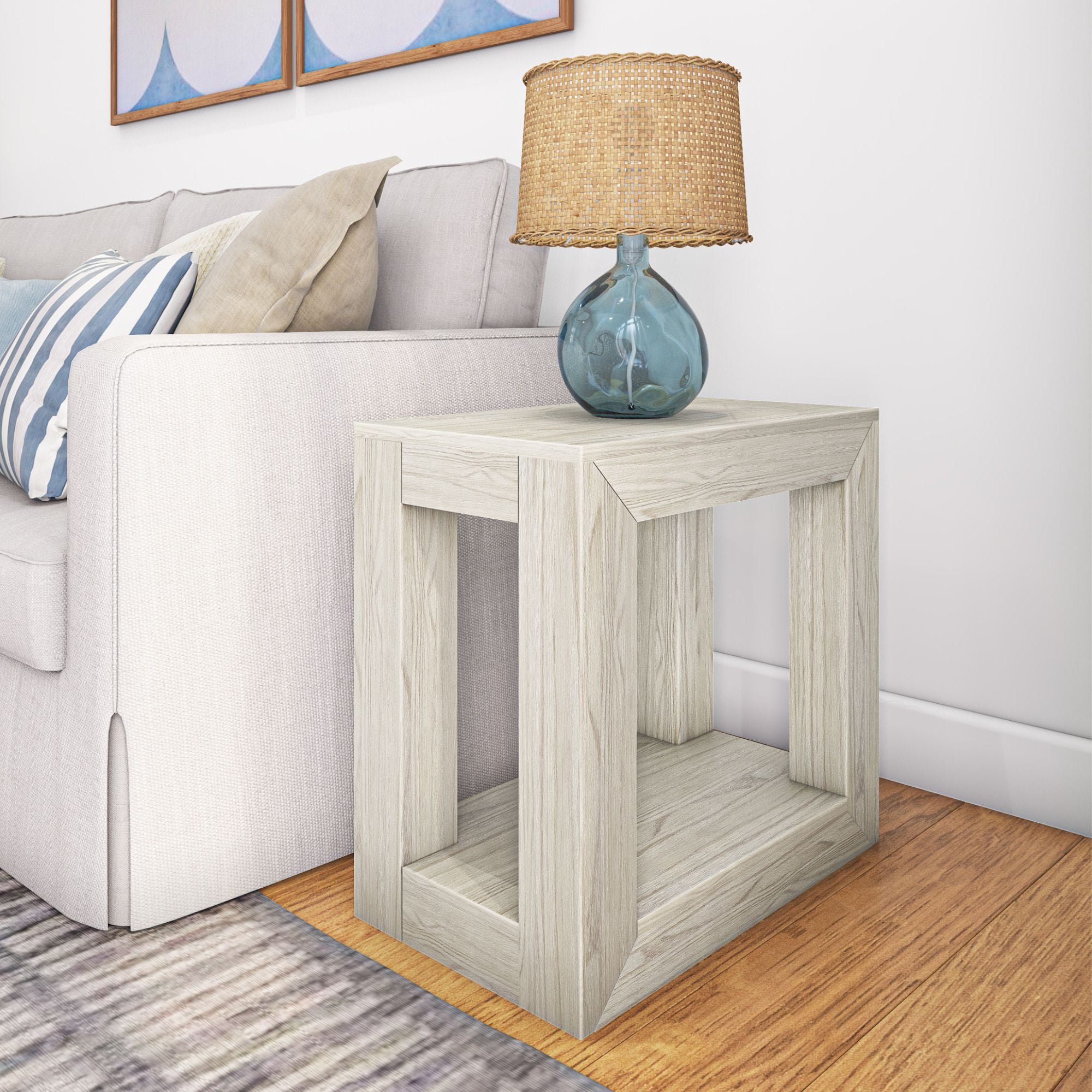 Plank+Beam Modern Rectangular Side Table with Shelf, 25", Solid Wood ...