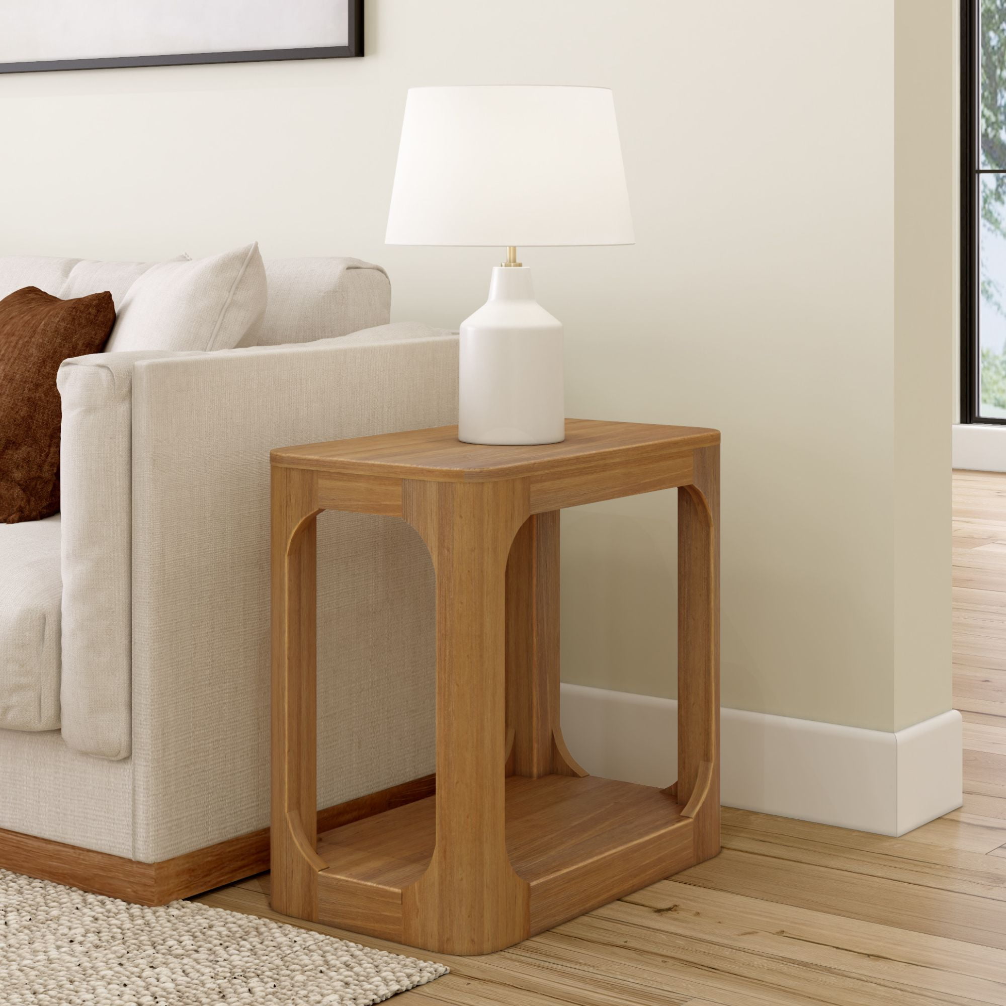 Plank+Beam Rectangular Side Table with Shelf, Slim Side Table for ...