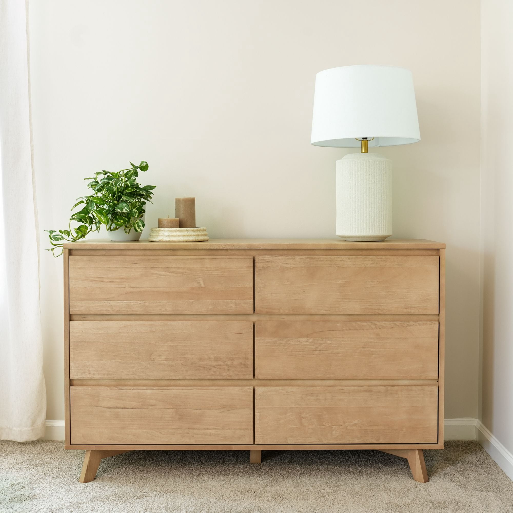 Plank+Beam Solid Wood Scandinavian 6-Drawer Dresser, Blonde - Walmart.com