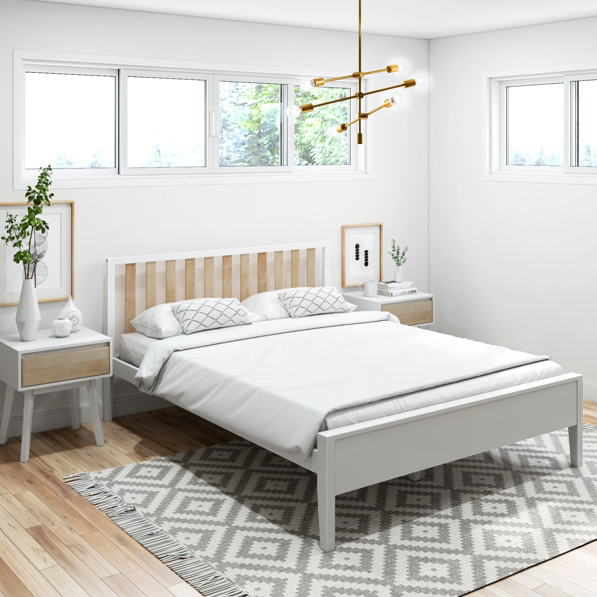 Plank+Beam Scandinavian Queen Bed Frame with Headboard, Solid Wood ...