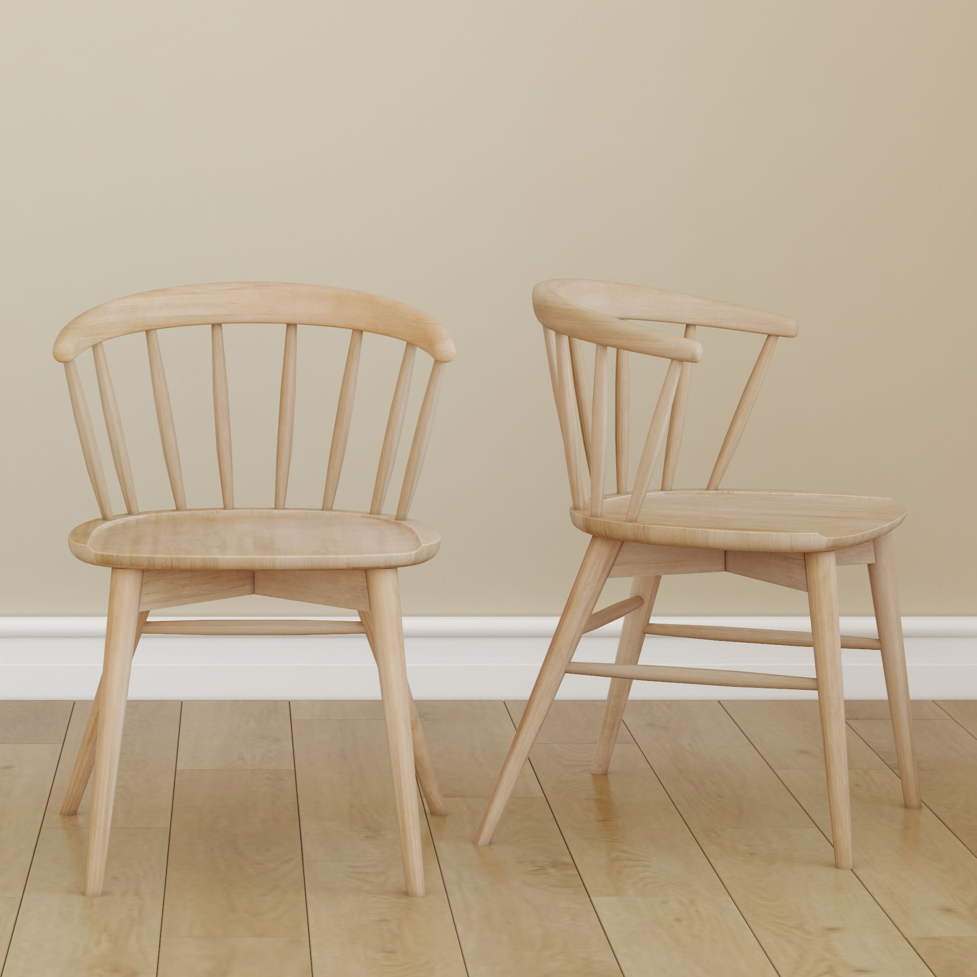 Plank+Beam Set of 2 Dining Chairs, Solid Wood Kitchen Chair, Blonde ...