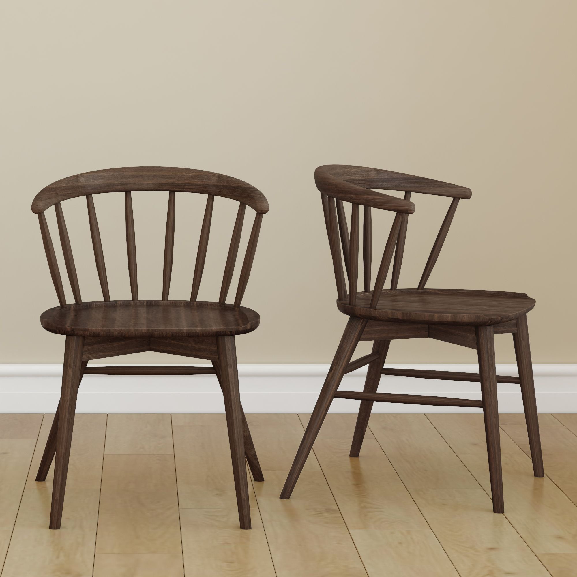 Plank+Beam Set of 2 Dining Chairs, Solid Wood Kitchen Chair, Walnut ...