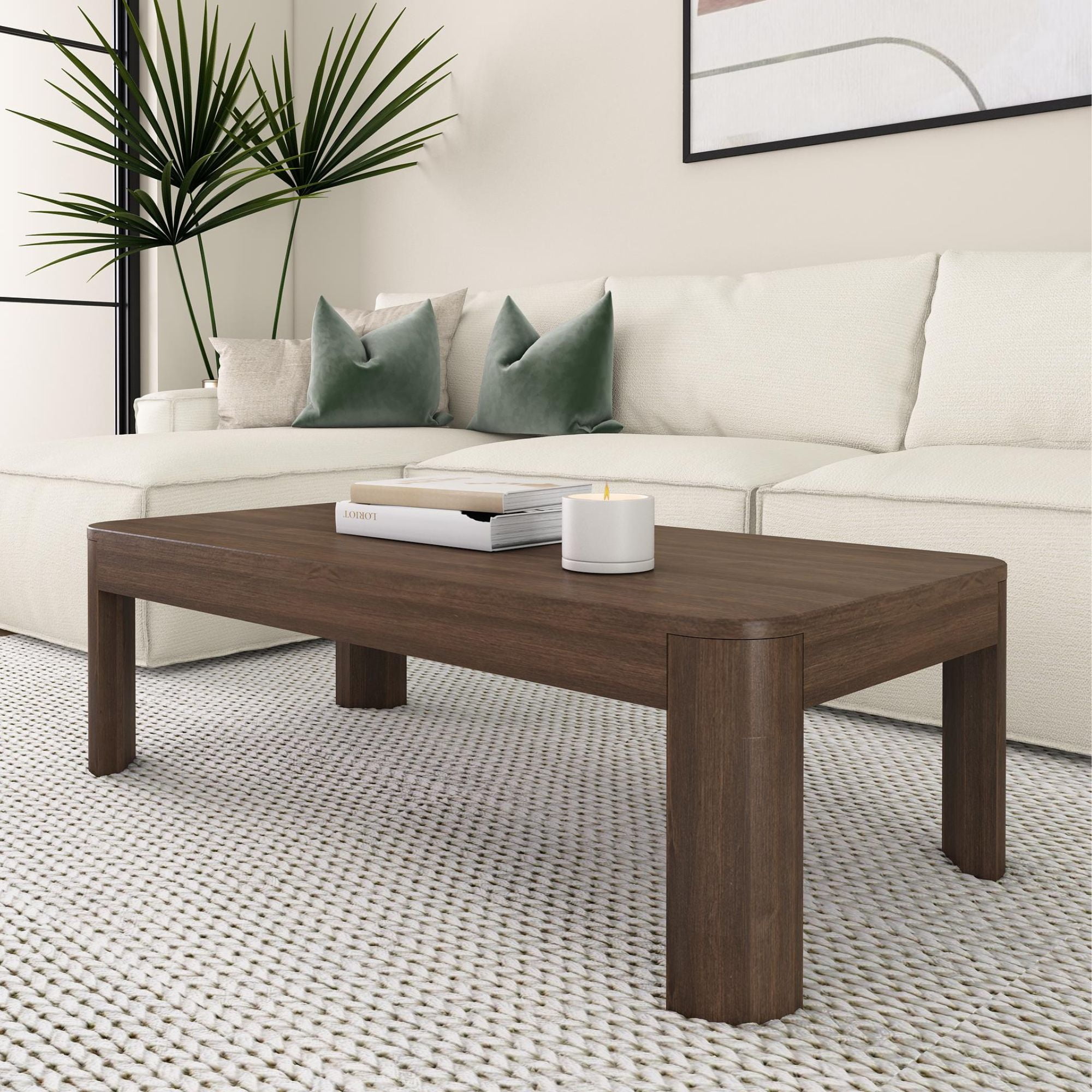 Plank+Beam Solid Wood 48" Modern Rectangular Coffee Table, Coffee Table ...