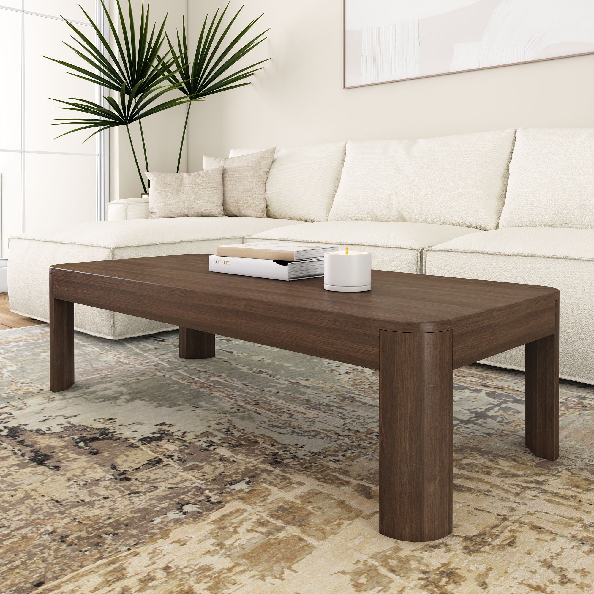 Plank+Beam Solid Wood 54" Modern Rectangular Coffee Table, Coffee Table ...