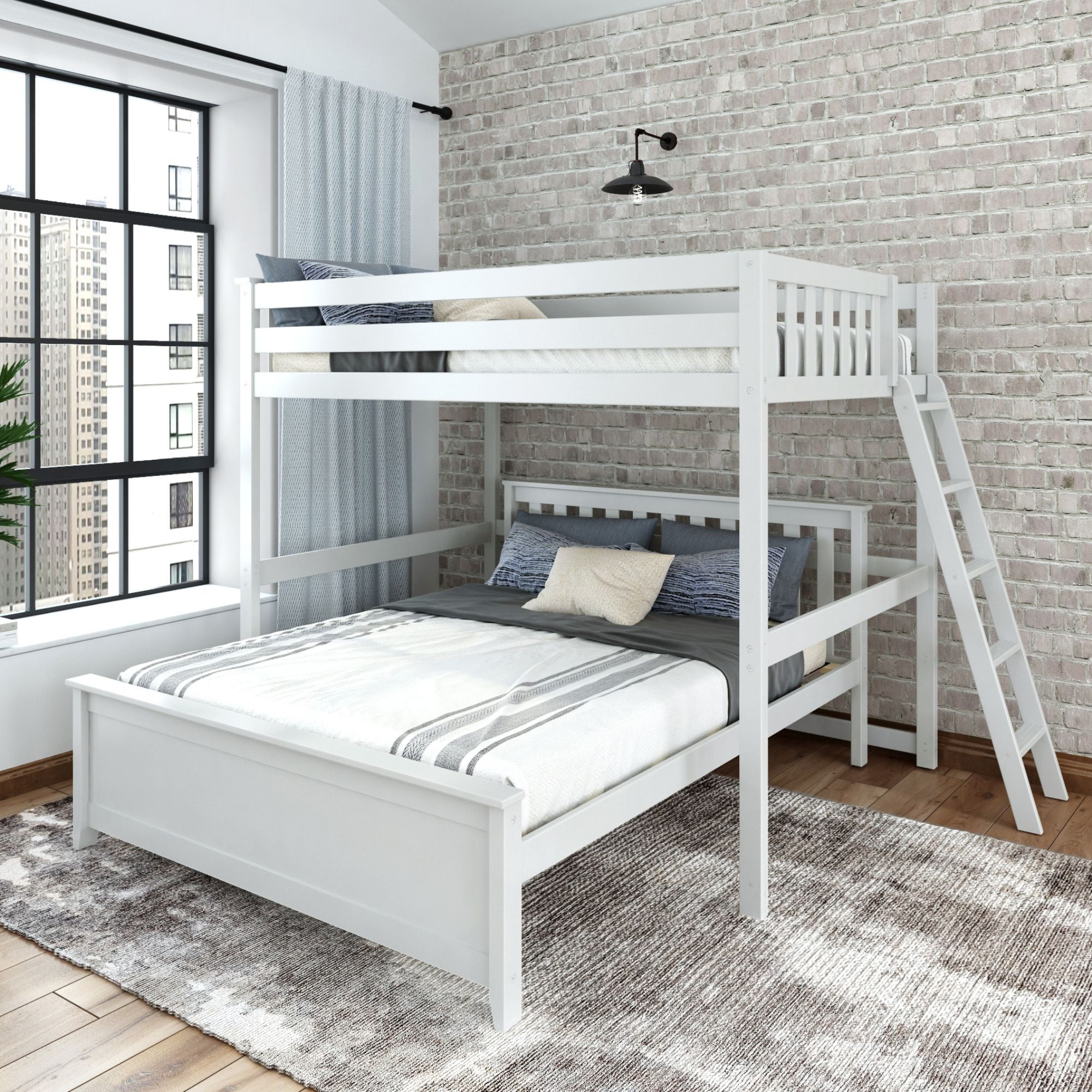 Plank+Beam Solid Wood Bunk Bed, L Shaped Full-Over-Queen Bed Frame with ...