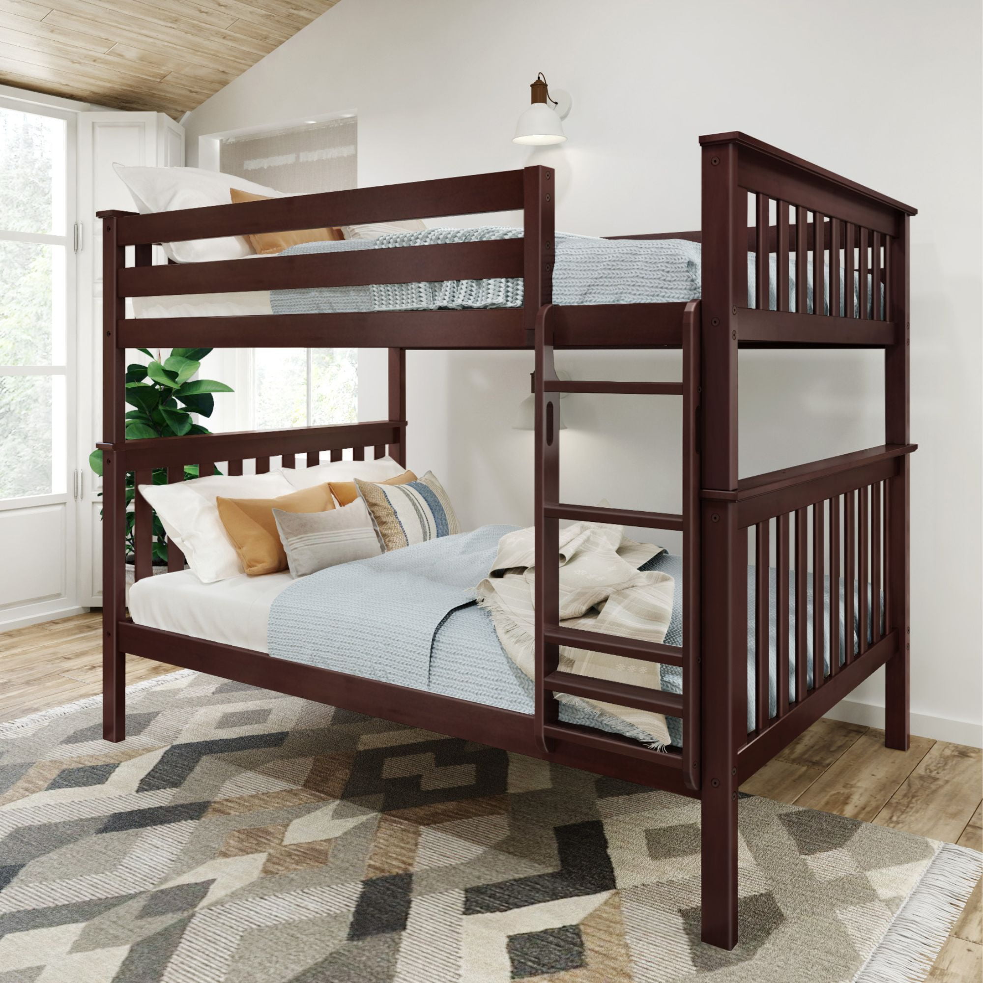 Plank+Beam Solid Wood Classic Full over Full Bunk Bed Bed, Espresso ...