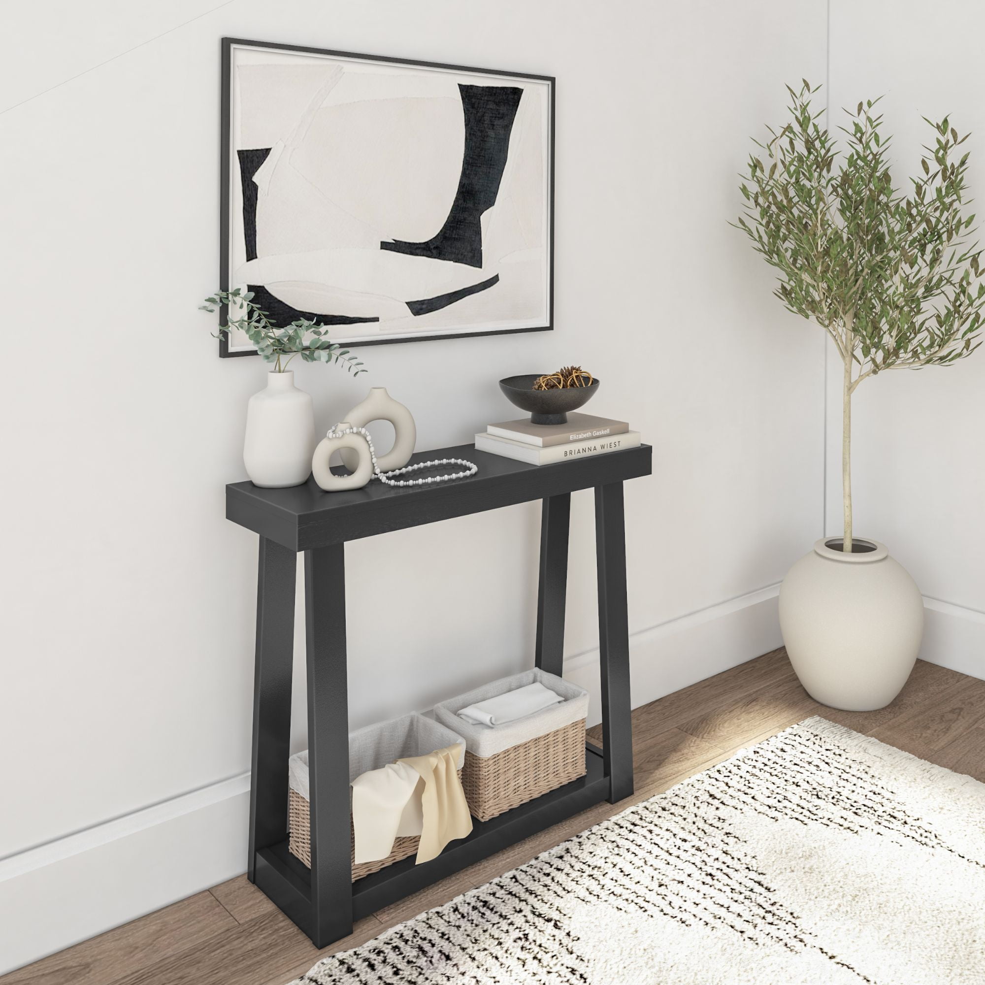 Plank+Beam Solid Wood Console, Natural Furniture Entrance Table, 36 ...