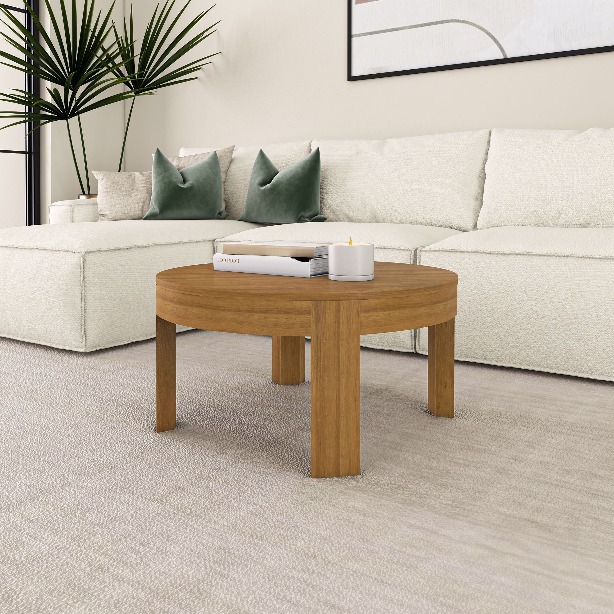 Plank+Beam Solid Wood Contour Round Coffee Table, 30" Coffee Table ...