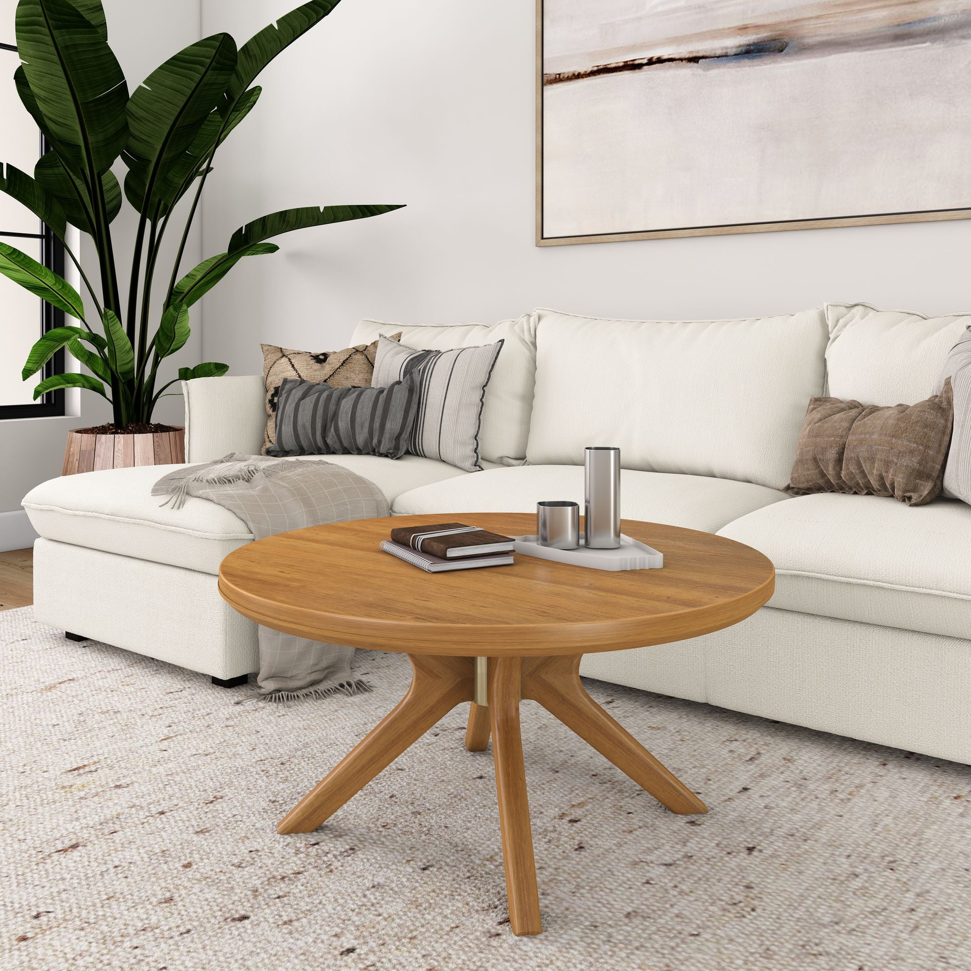 Plank+Beam Solid Wood Cross Leg Round Coffee Table, 36" Coffee Table ...